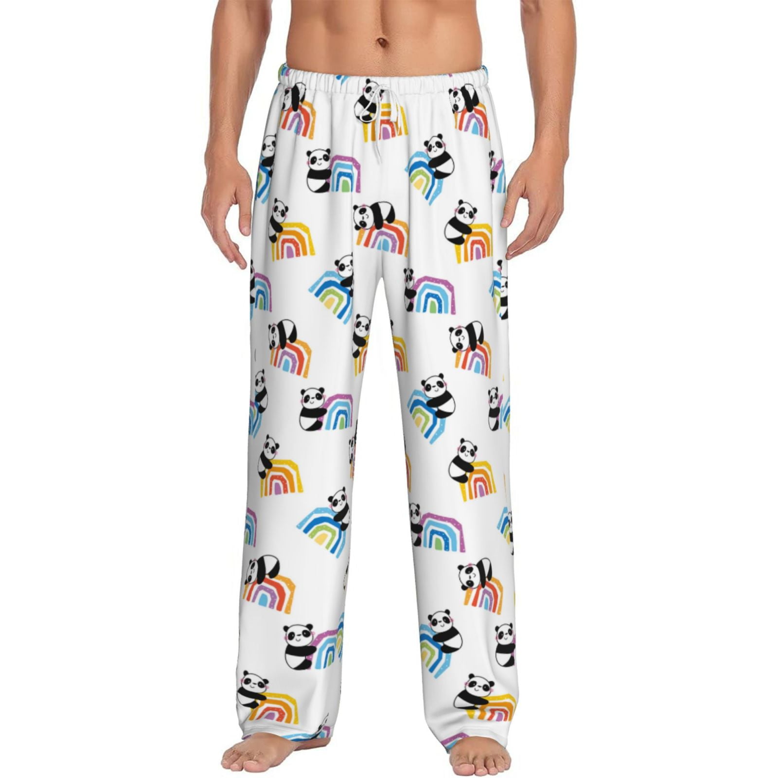Goofa Panda And Rainbow Pattern Printed Soft Pajama Pants for Men, Wide ...