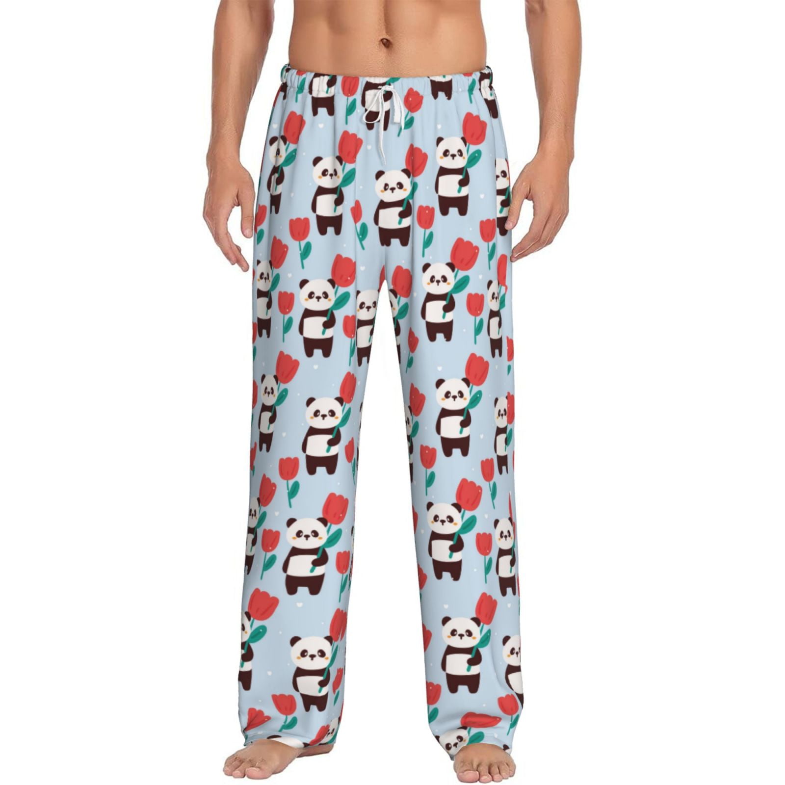 Goofa Panda And Rose Pattern Printed Soft Pajama Pants for Men, Wide ...