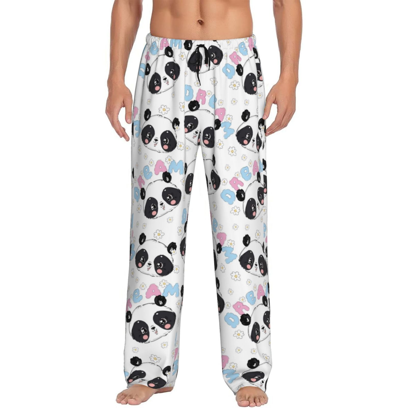 Goofa Panda Bear1 Pattern Printed Soft Pajama Pants for Men, Wide Leg ...