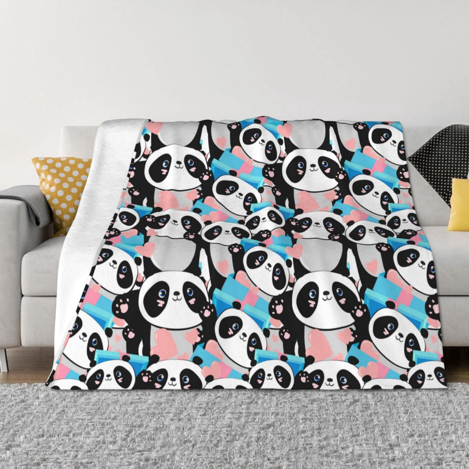 Goofa Panda Cute Hearts Pattern Fleece Throw Blanket for Couch, Soft ...
