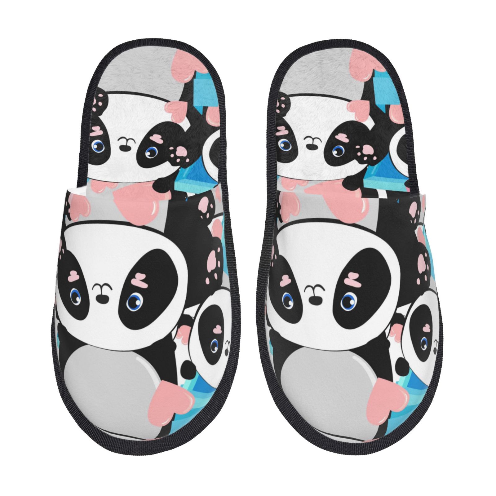 Goofa Panda Cute Pink Hearts Pattern Plush Furry Slippers for Men ...
