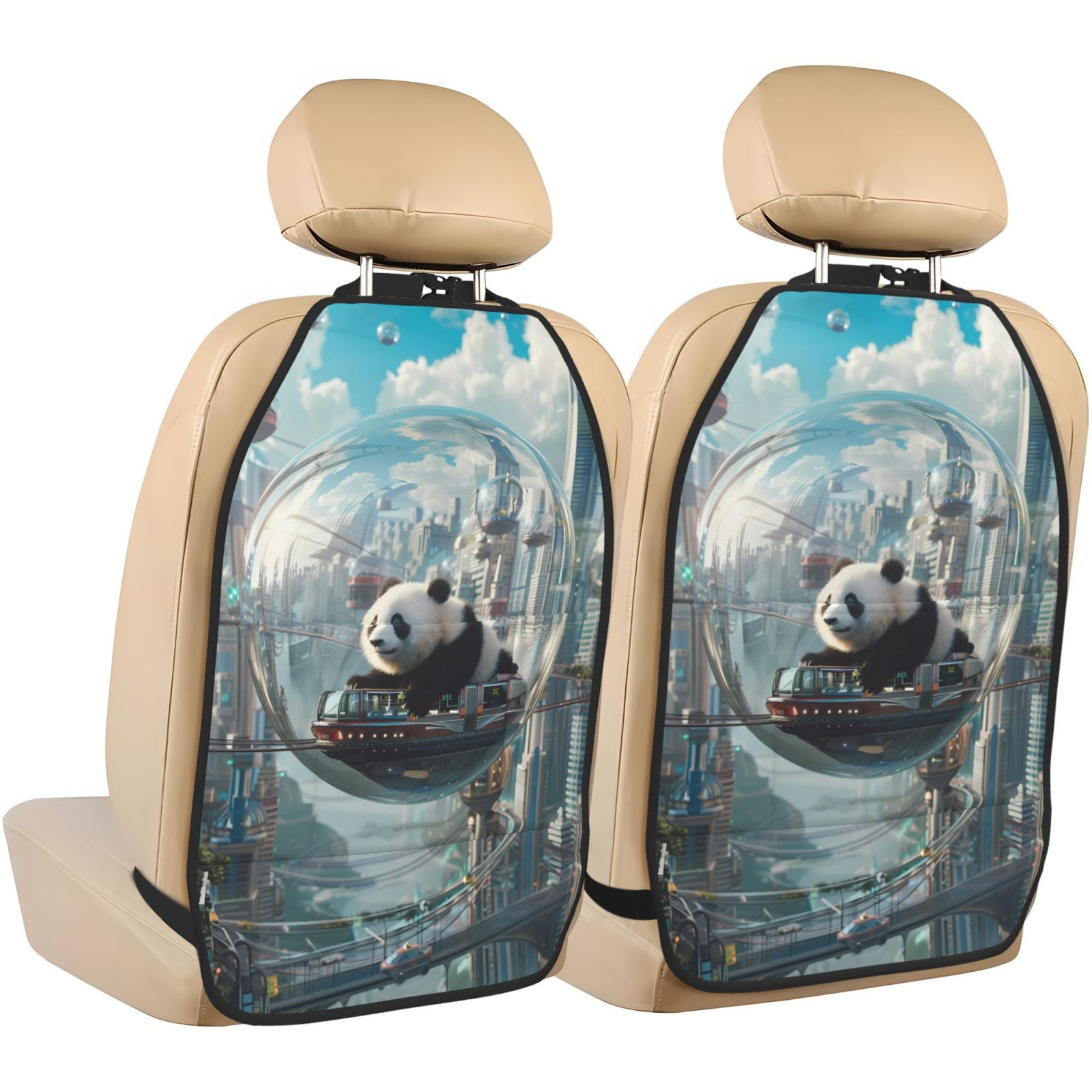 Goofa Panda In Futuristic City Pattern Car Back Seat Protector for Kids ...
