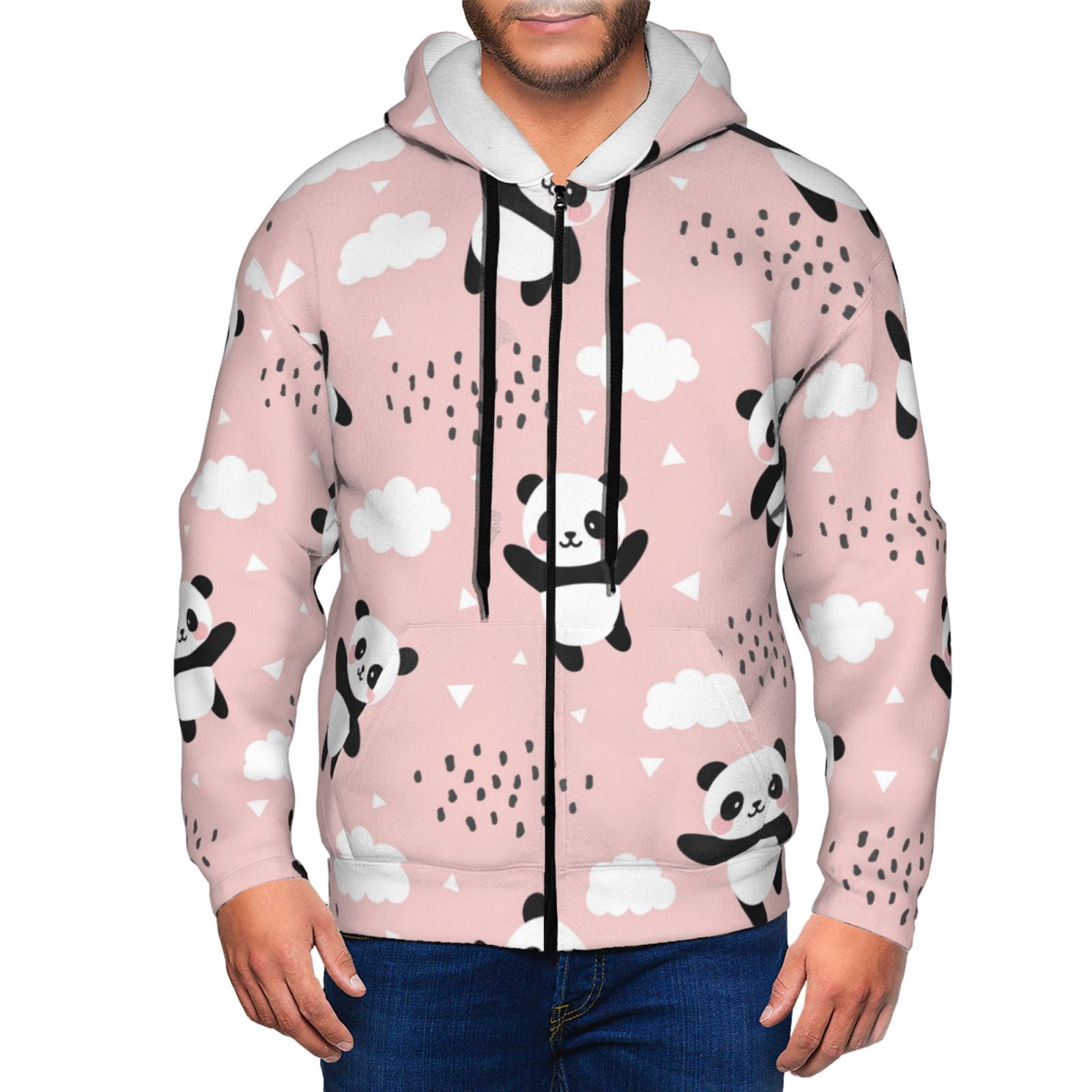 Goofa Panda Pattern Mens Full-zip Hoodie, Zip-up Pullover Hooded ...