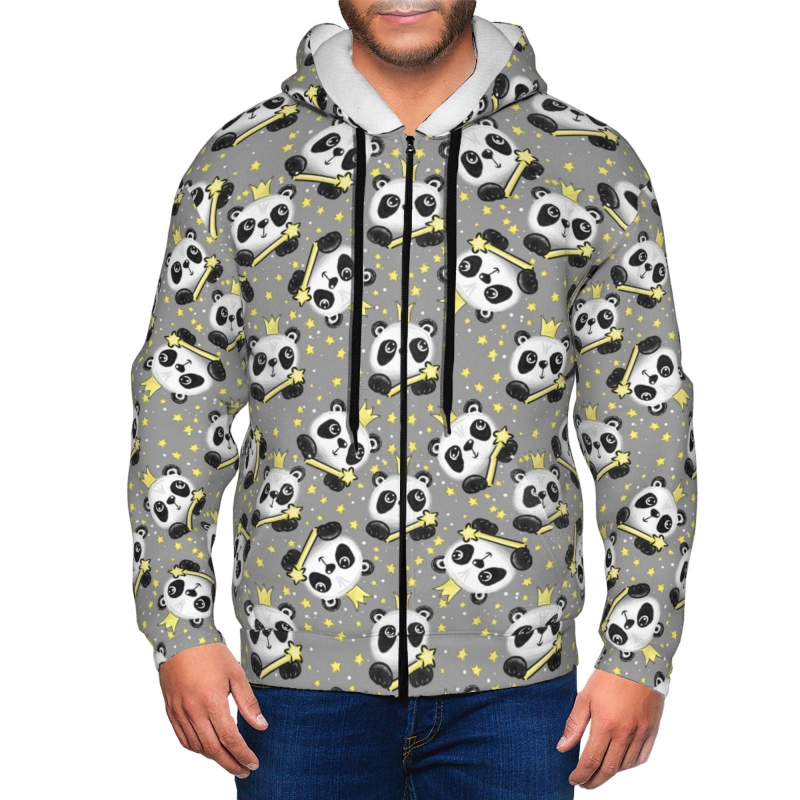 Goofa Panda With Crown And Stars Pattern Mens Full-zip Hoodie, Zip-up ...