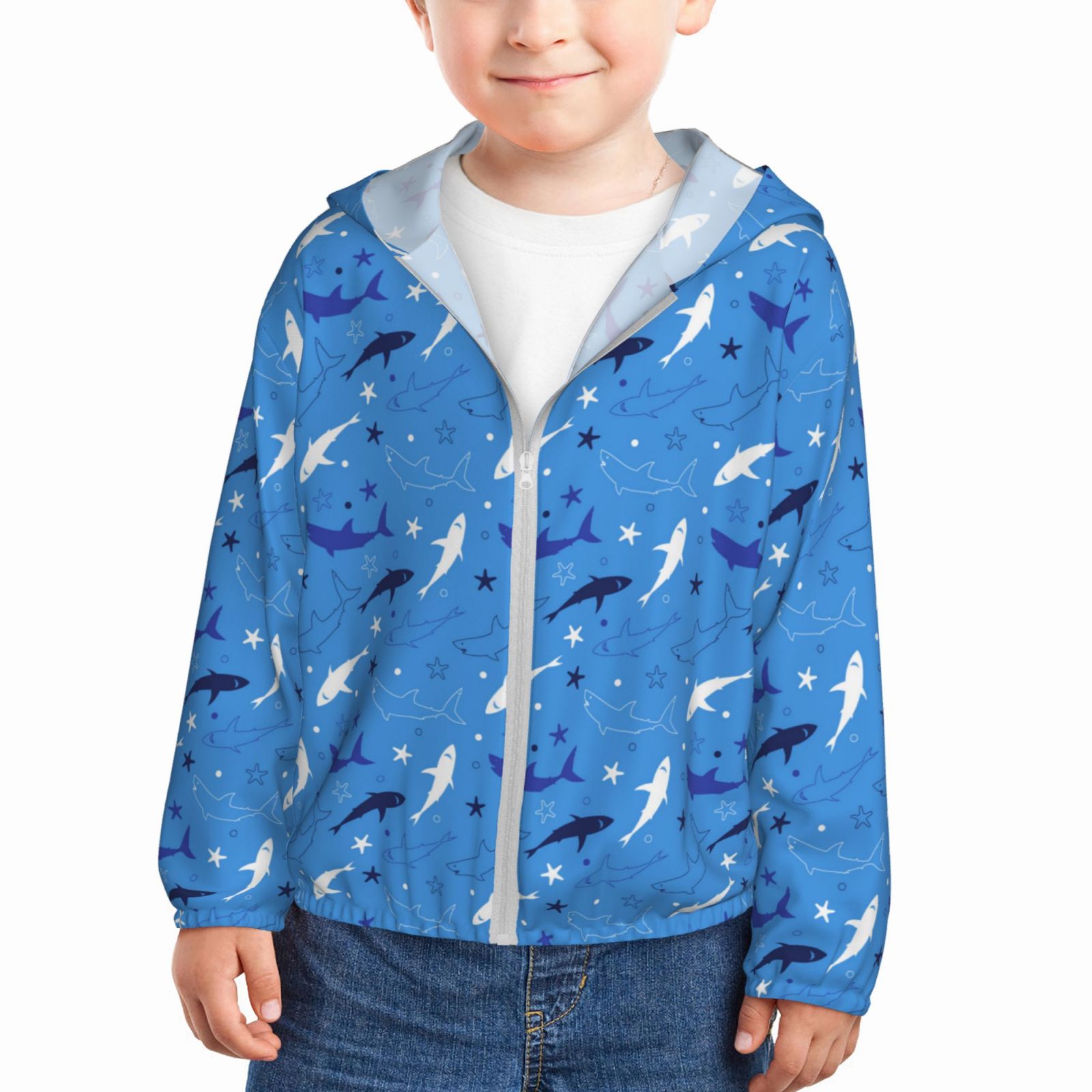 Goofa Party Shark Cute Printed Kids Zip-Up Hoodie Girls Boys UPF50+ Sun Protection Jacket Hooded ...