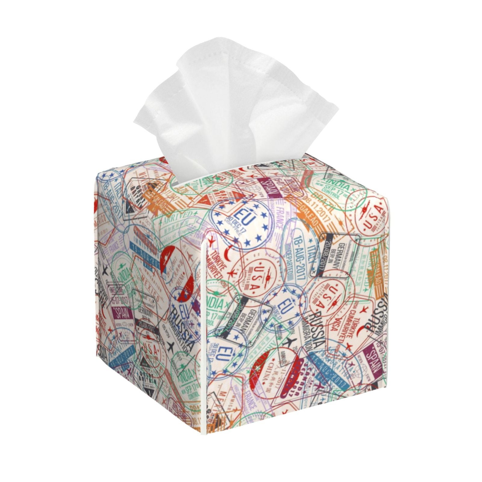 Goofa Passport Stamp Tissue Box Cover PVC Leather Tissue Holder Square ...
