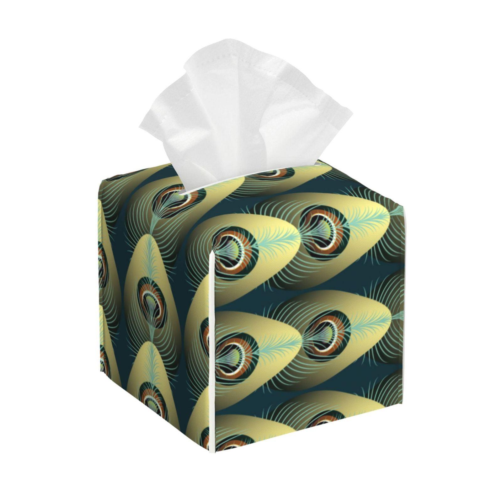Goofa Peacock Gold Feather Tissue Box Cover PVC Leather Tissue Holder ...