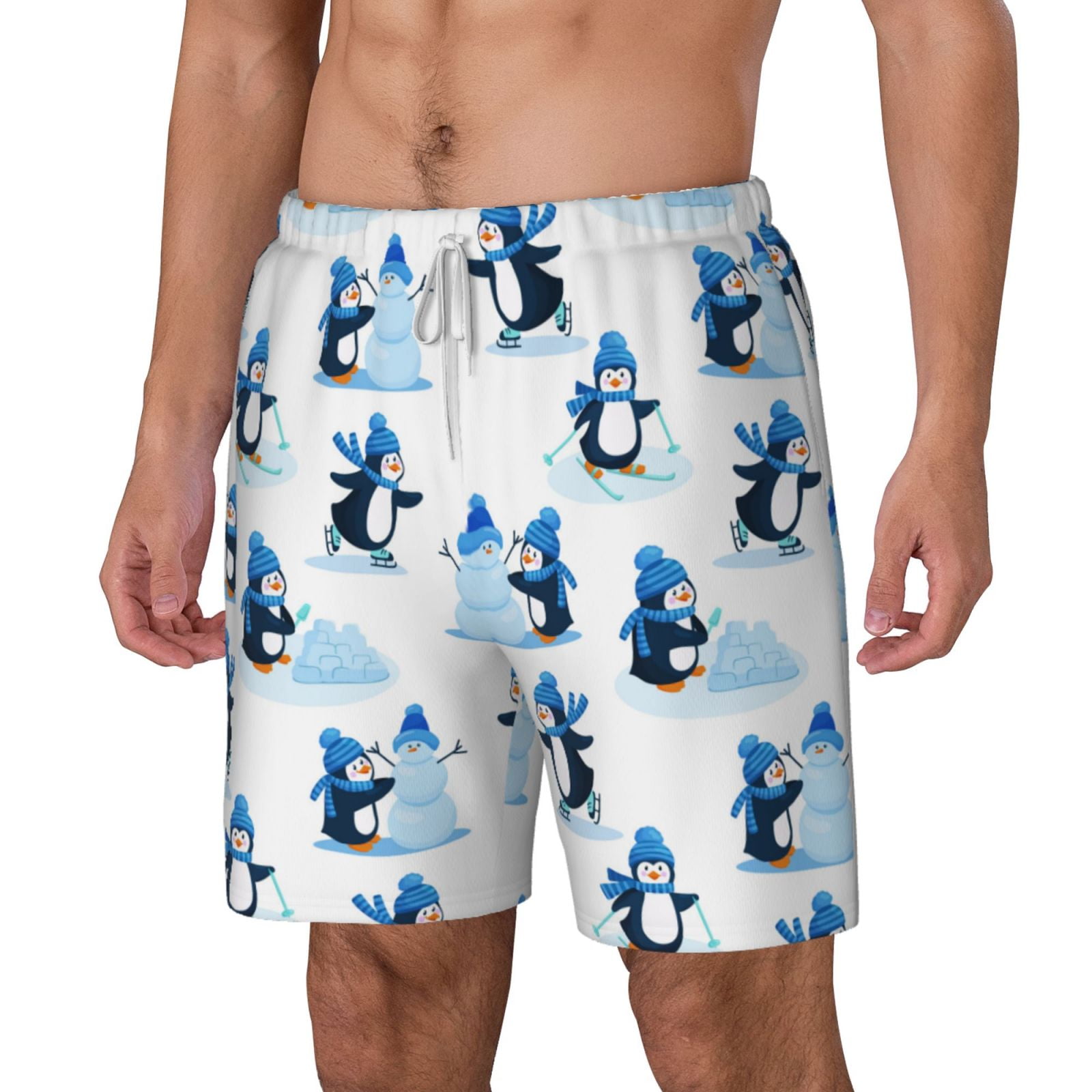 Goofa Penguin Winter Fun Printed Men's Swim Trunks Board Shorts Quick ...