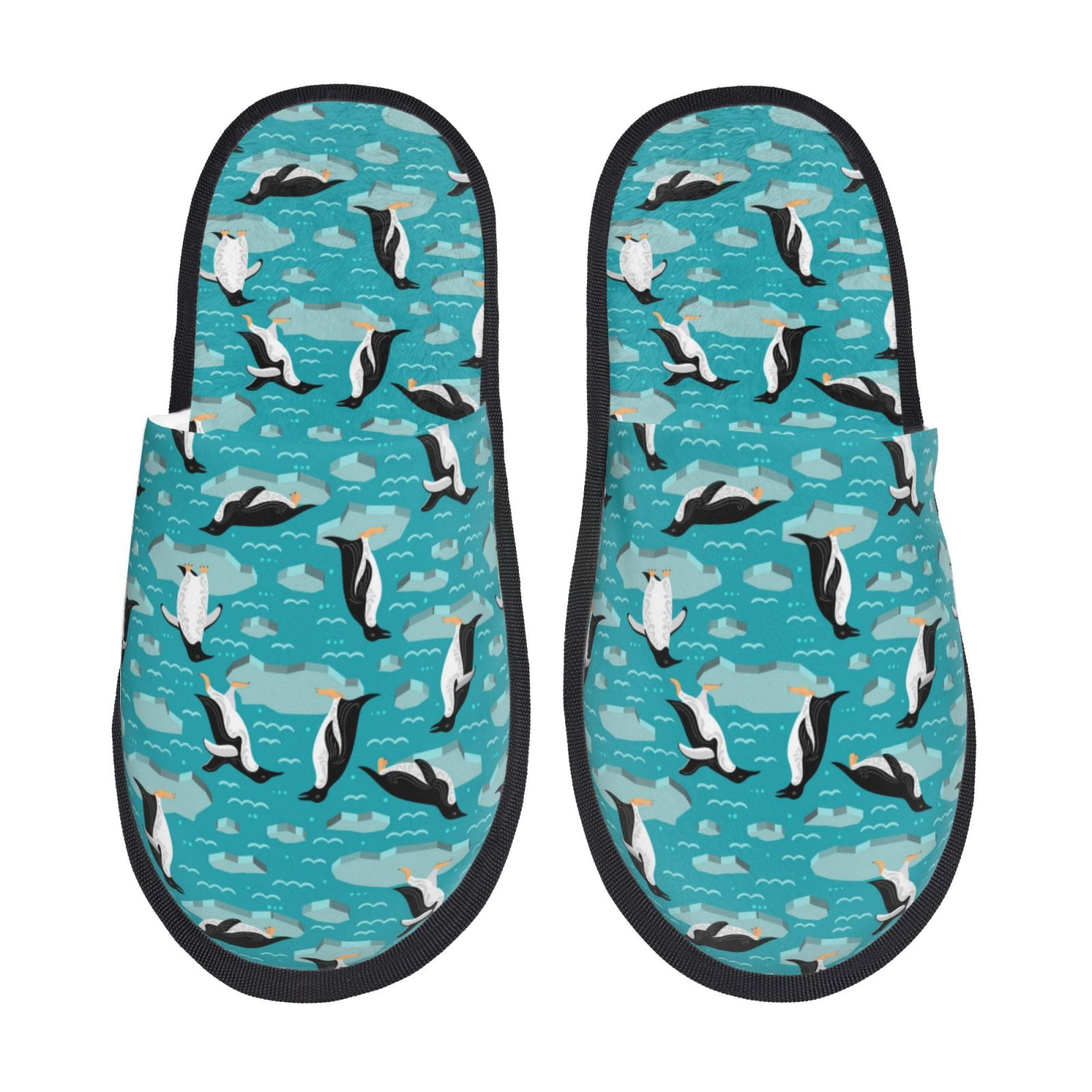 Goofa Penguins On The Ice In The Sea Pattern Plush Furry Slippers for ...