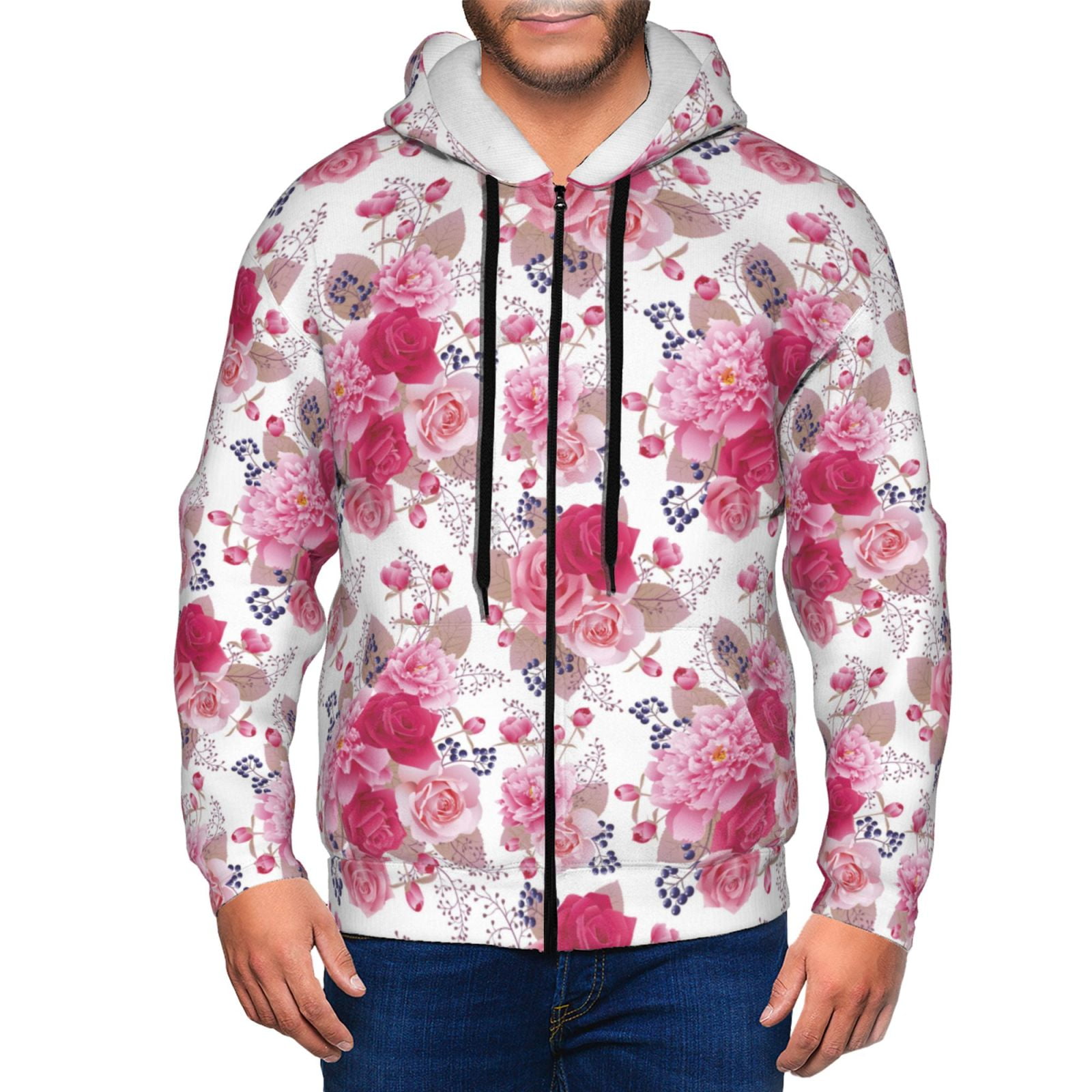 Goofa Peonies And Roses Pattern Mens Full-zip Hoodie, Zip-up Pullover ...