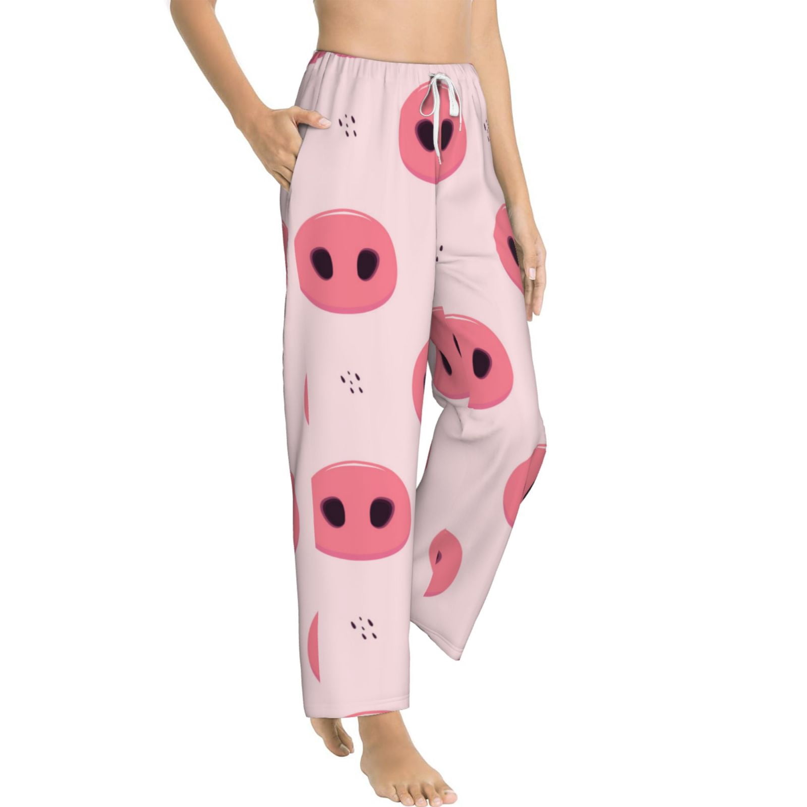 Goofa Pig Noses Printed Soft Pajama Pants for Women, Wide Leg Comfy ...