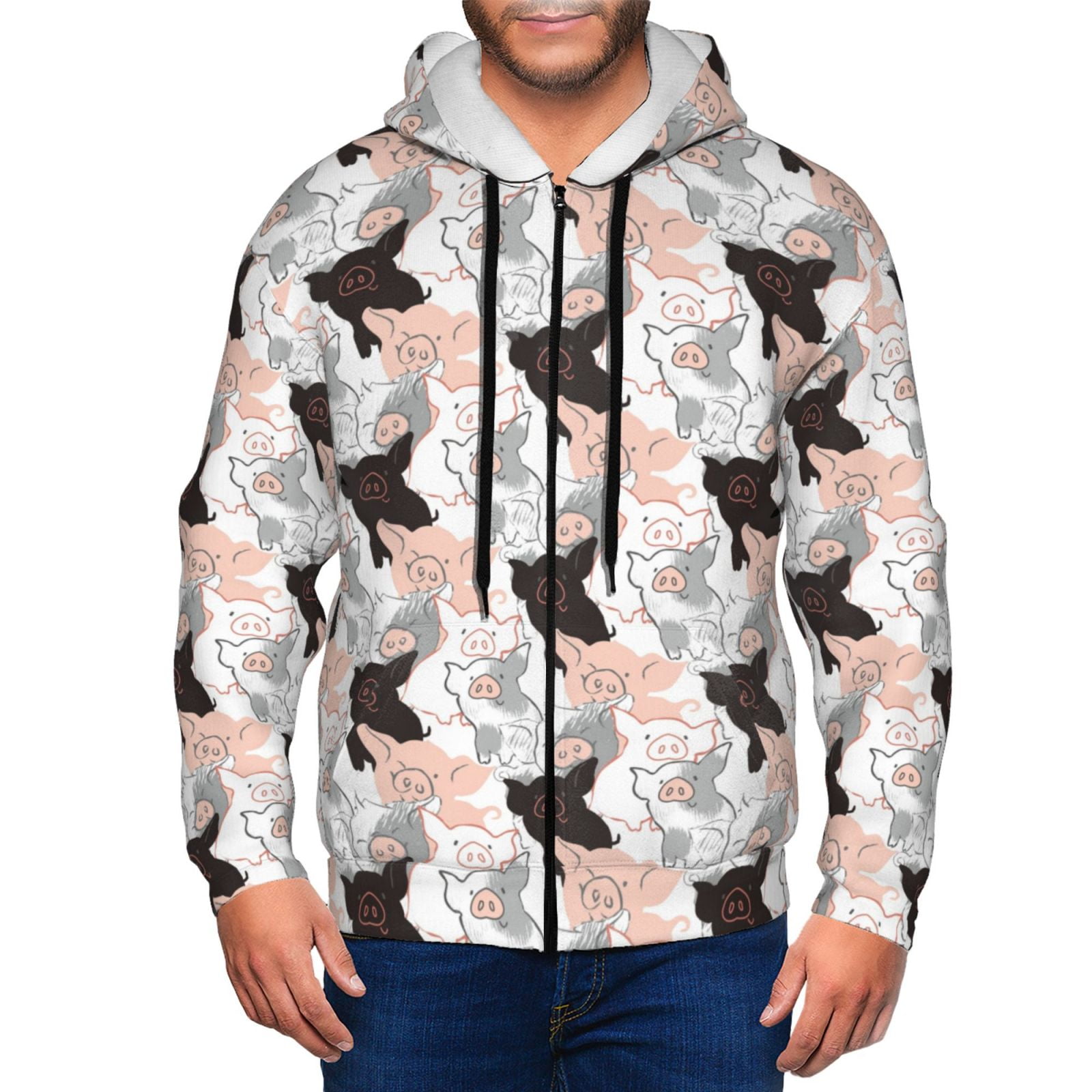 Goofa Pigs Pattern Mens Full-zip Hoodie, Zip-up Pullover Hooded ...