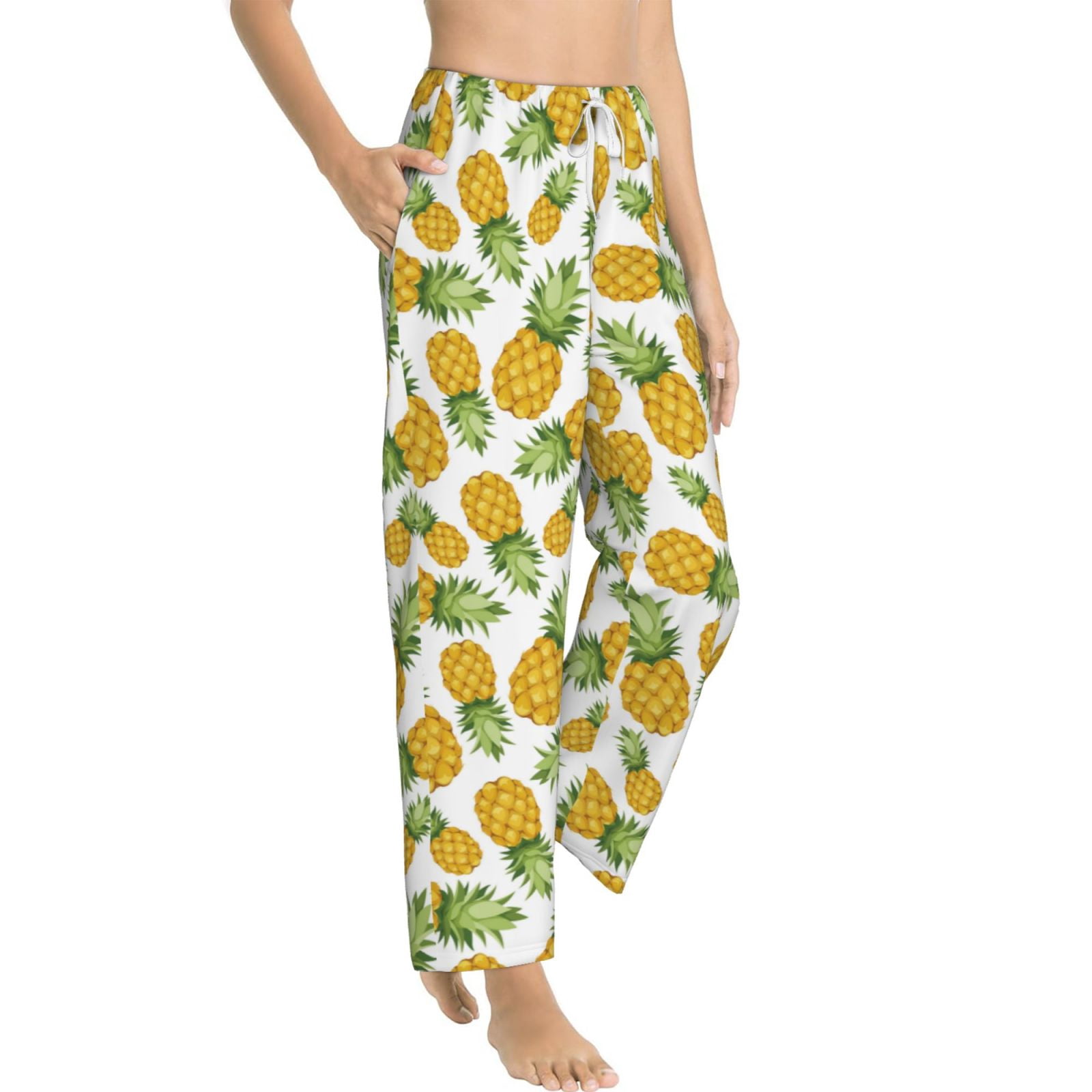 Goofa Pineapple Printed Soft Pajama Pants for Women, Wide Leg Comfy ...