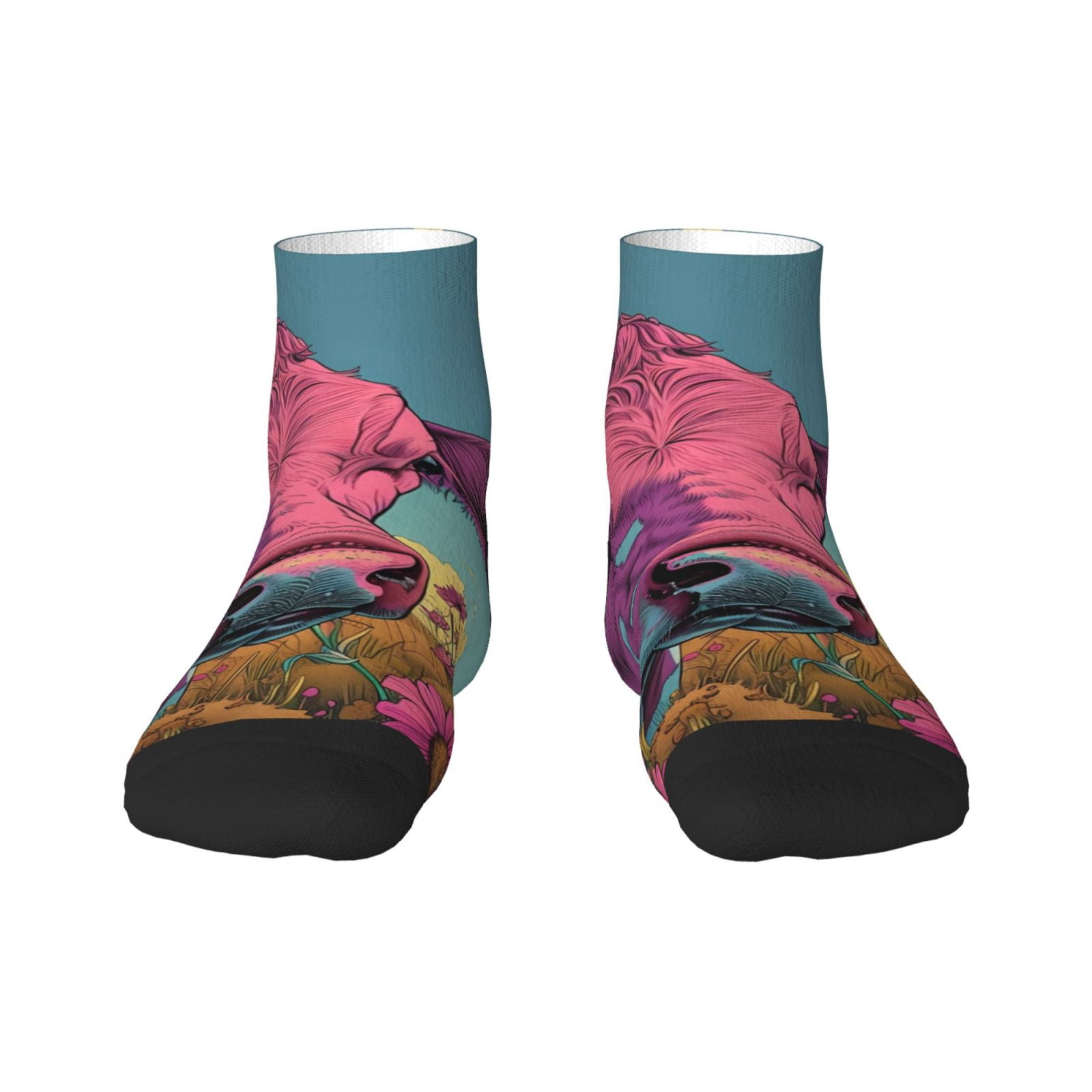 Goofa Pink Cow In Sunflower Field Pattern Non Slip Socks with Grips for ...
