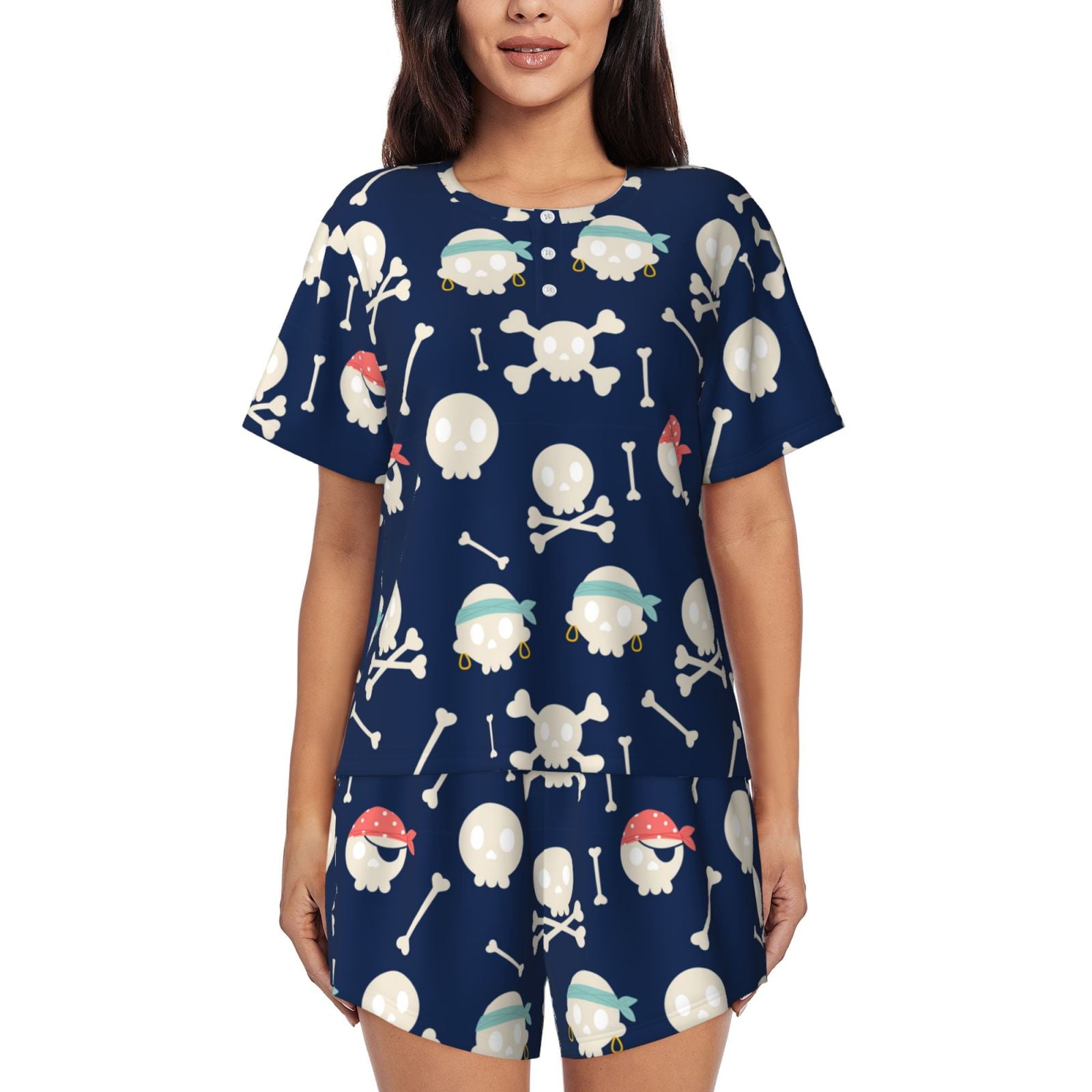 Goofa Pirate Skulls 1 for Womens Cotton 2 Piece Pajamas Set Classic ...