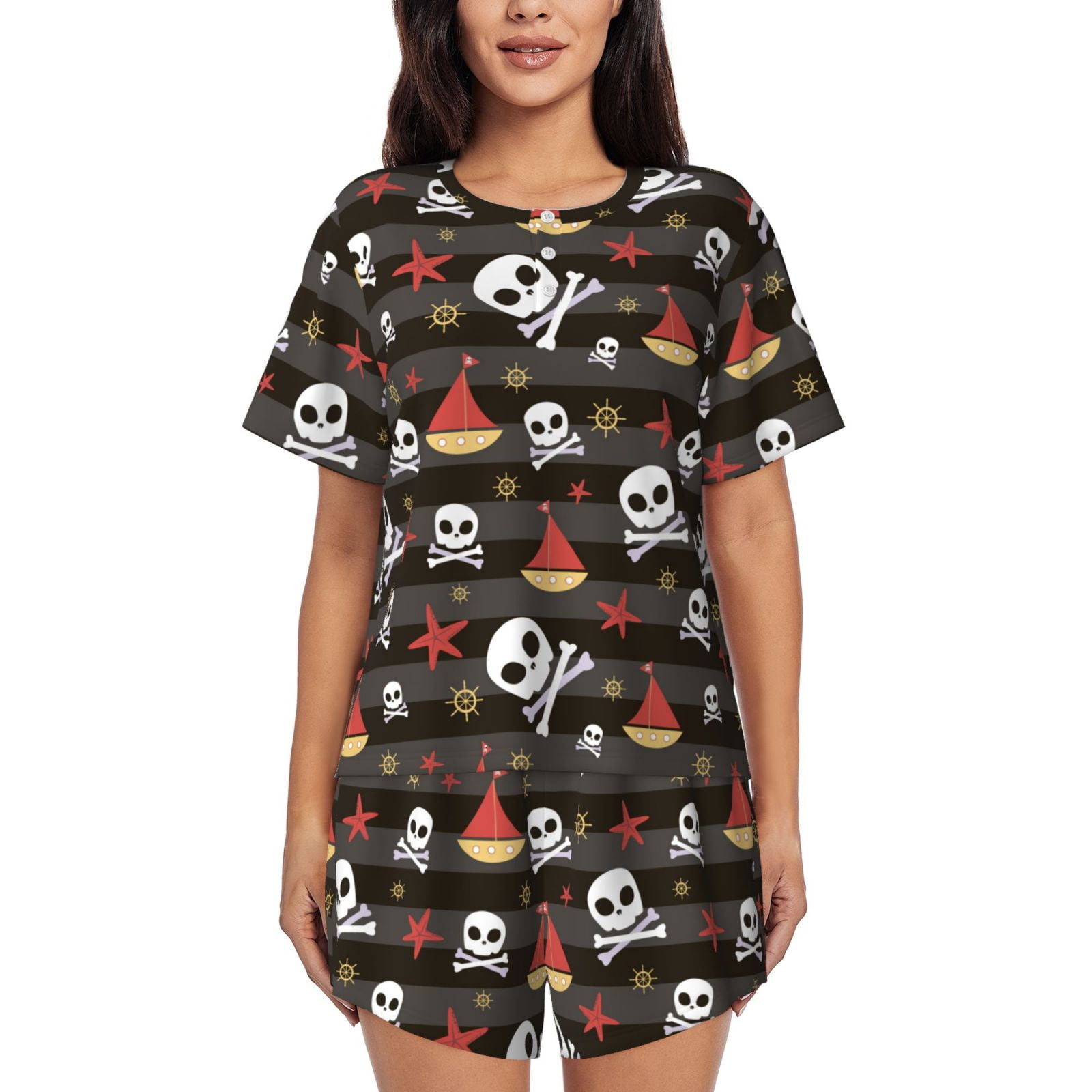 Goofa Pirate skull for Womens Cotton 2 Piece Pajamas Set Classic Short ...