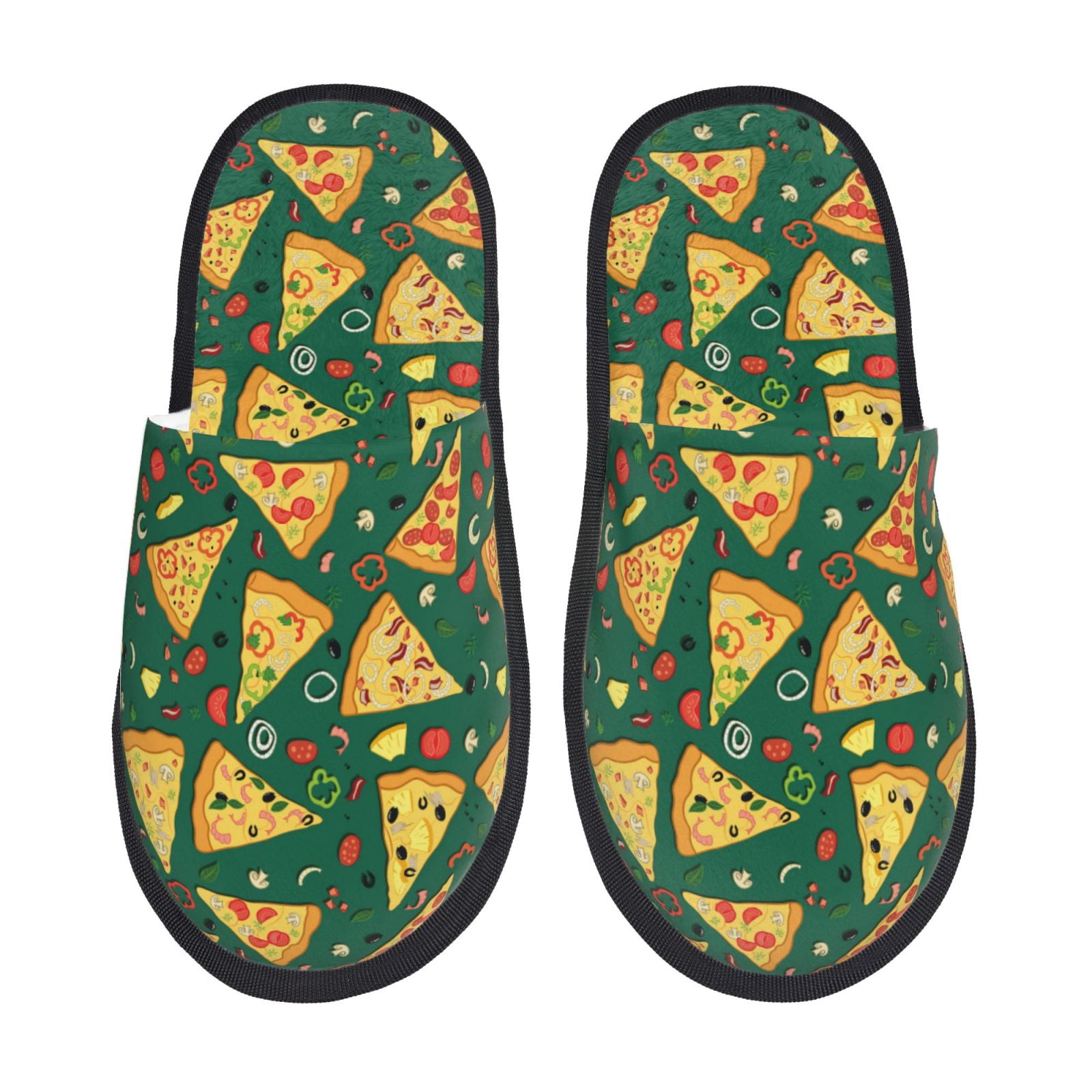 Goofa Pizza Pattern Plush Furry Slippers for Men & Women, Cozy Indoor ...
