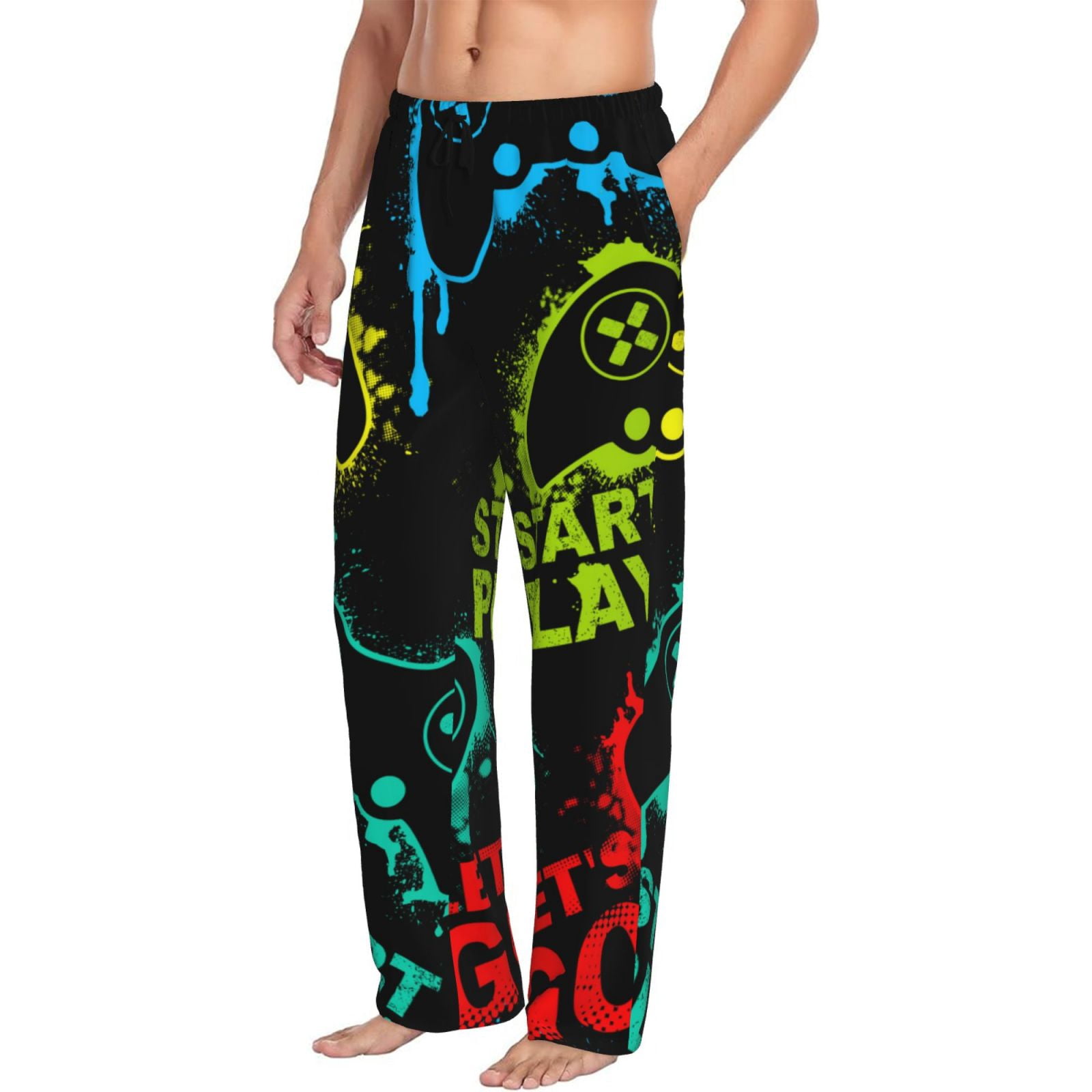 Goofa Play Game Start Printed Soft Pajama Pants for Men, Wide Leg Comfy ...