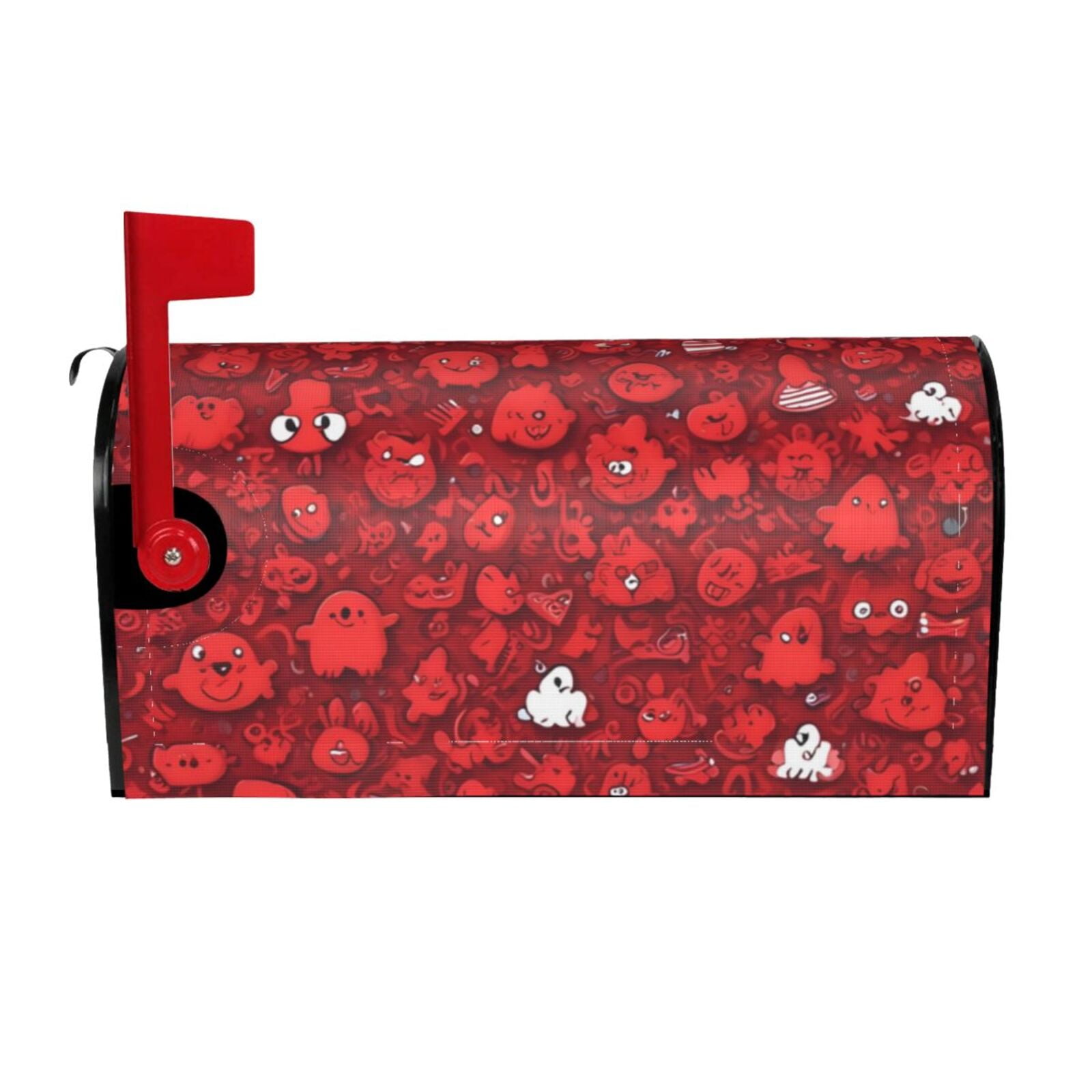 Goofa Playful Red Cartoon Faces Pattern Mailbox Cover, Mailbox ...