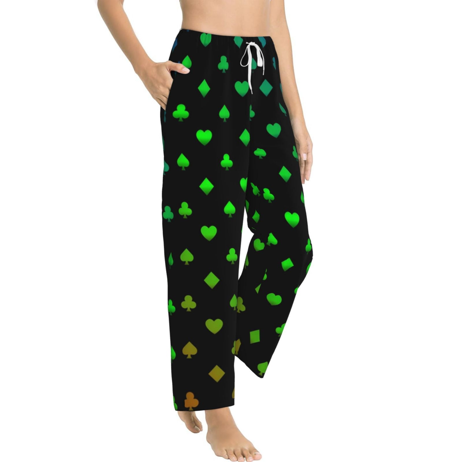 Goofa Poker Shapes Printed Soft Pajama Pants for Women, Wide Leg Comfy ...