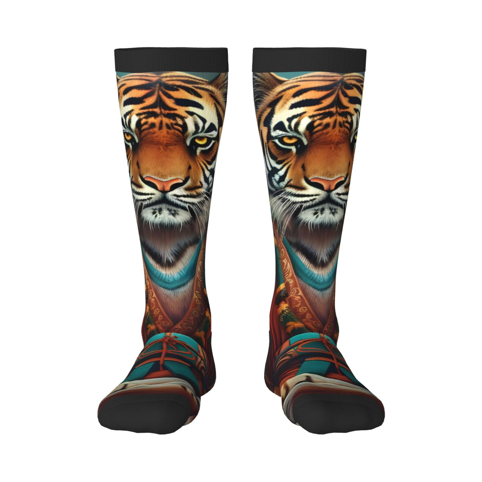 Goofa Pond Meditating Tiger Pattern Adult Stockings, Color-Block Knee ...