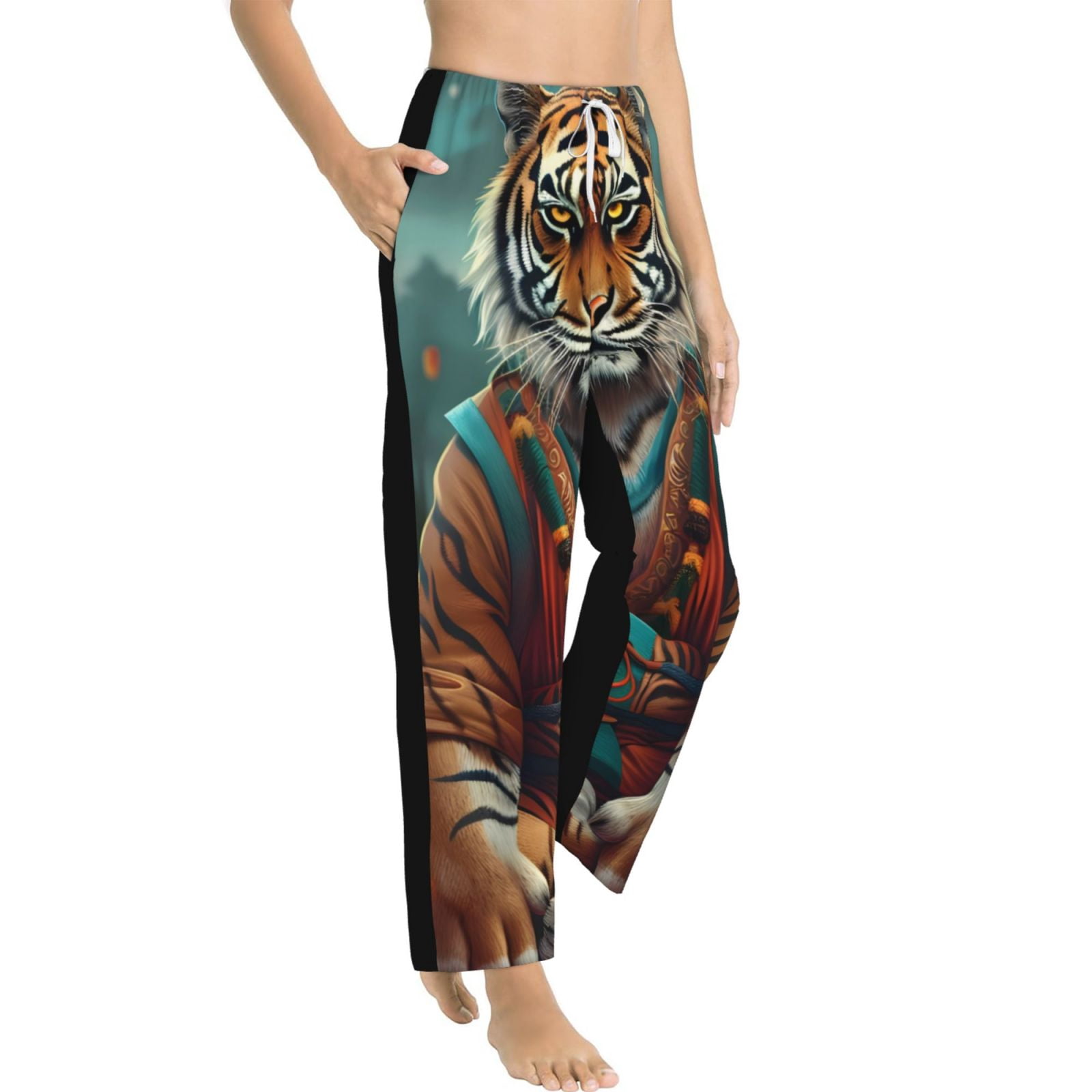 Goofa Pond Meditating Tiger Printed Soft Pajama Pants for Women, Wide ...