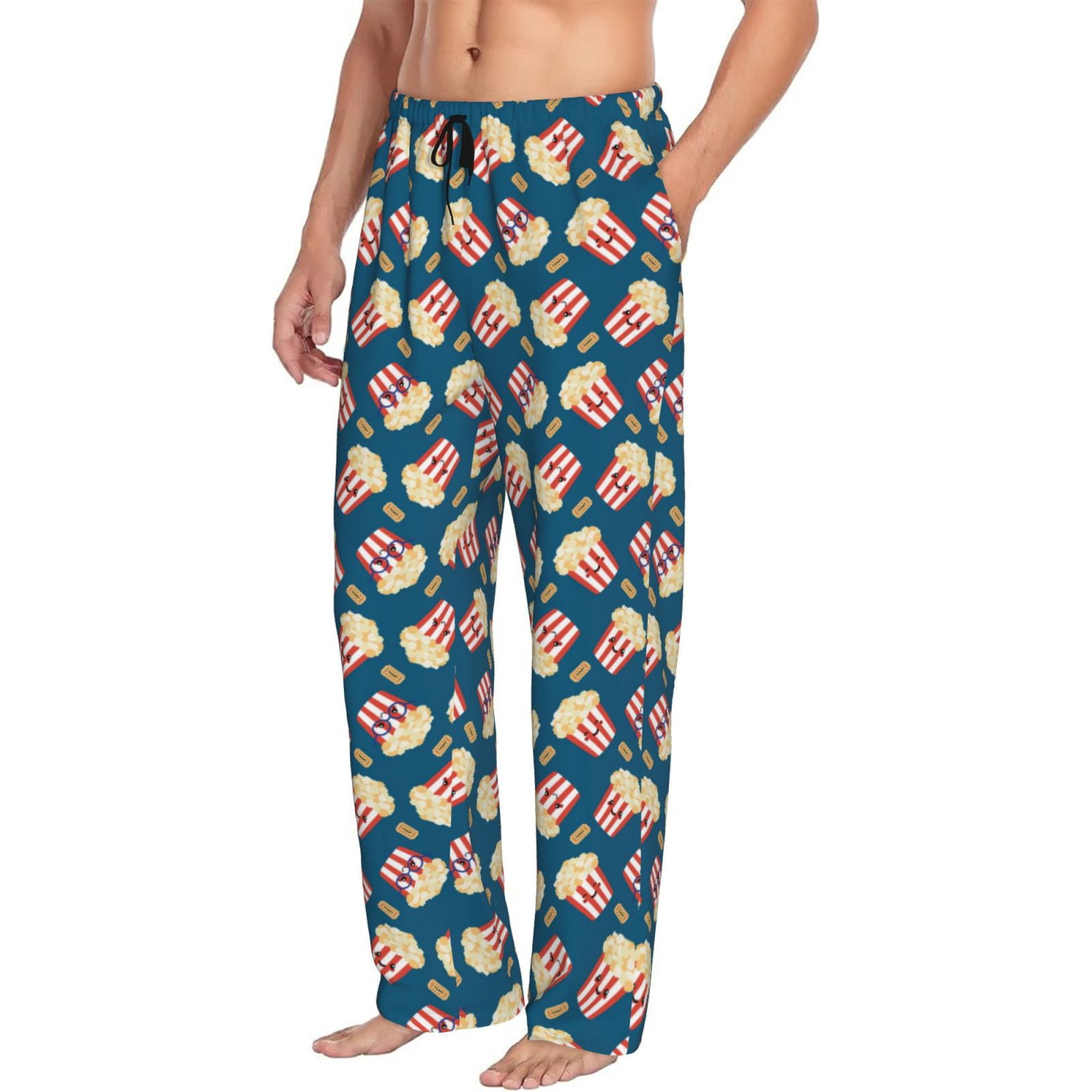 Goofa Popcorn With Glasses Printed Soft Pajama Pants for Men, Wide Leg ...