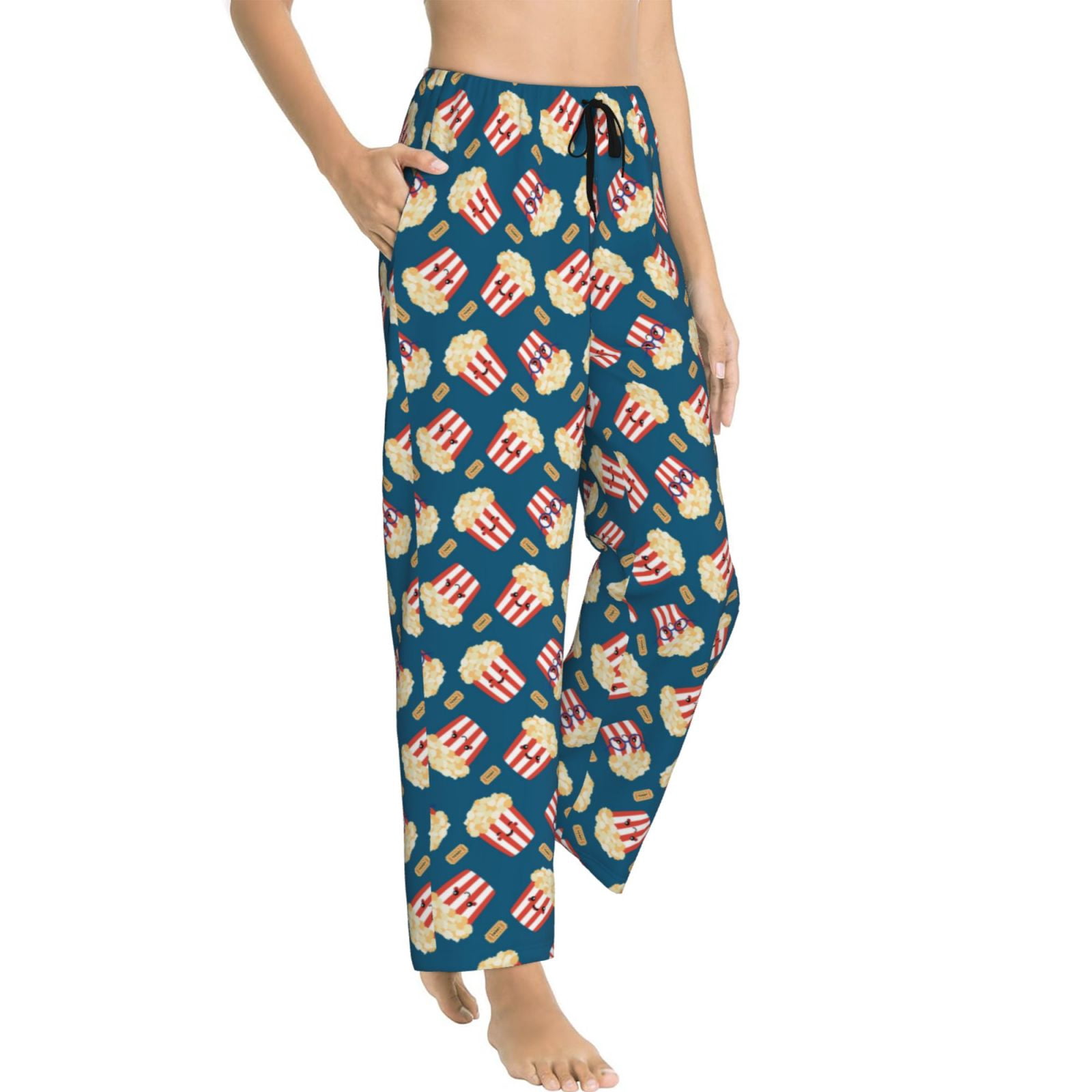 Goofa Popcorn With Glasses Printed Soft Pajama Pants for Women, Wide ...