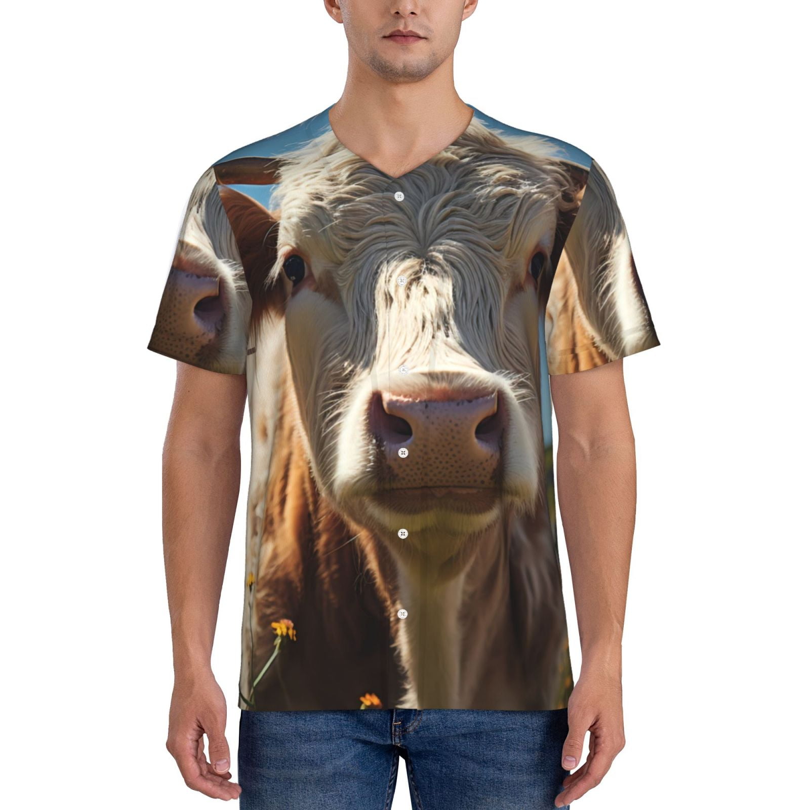 Goofa Prairie Flower Cow Pattern Mens Golf Shirt Baseball T-shirt ...