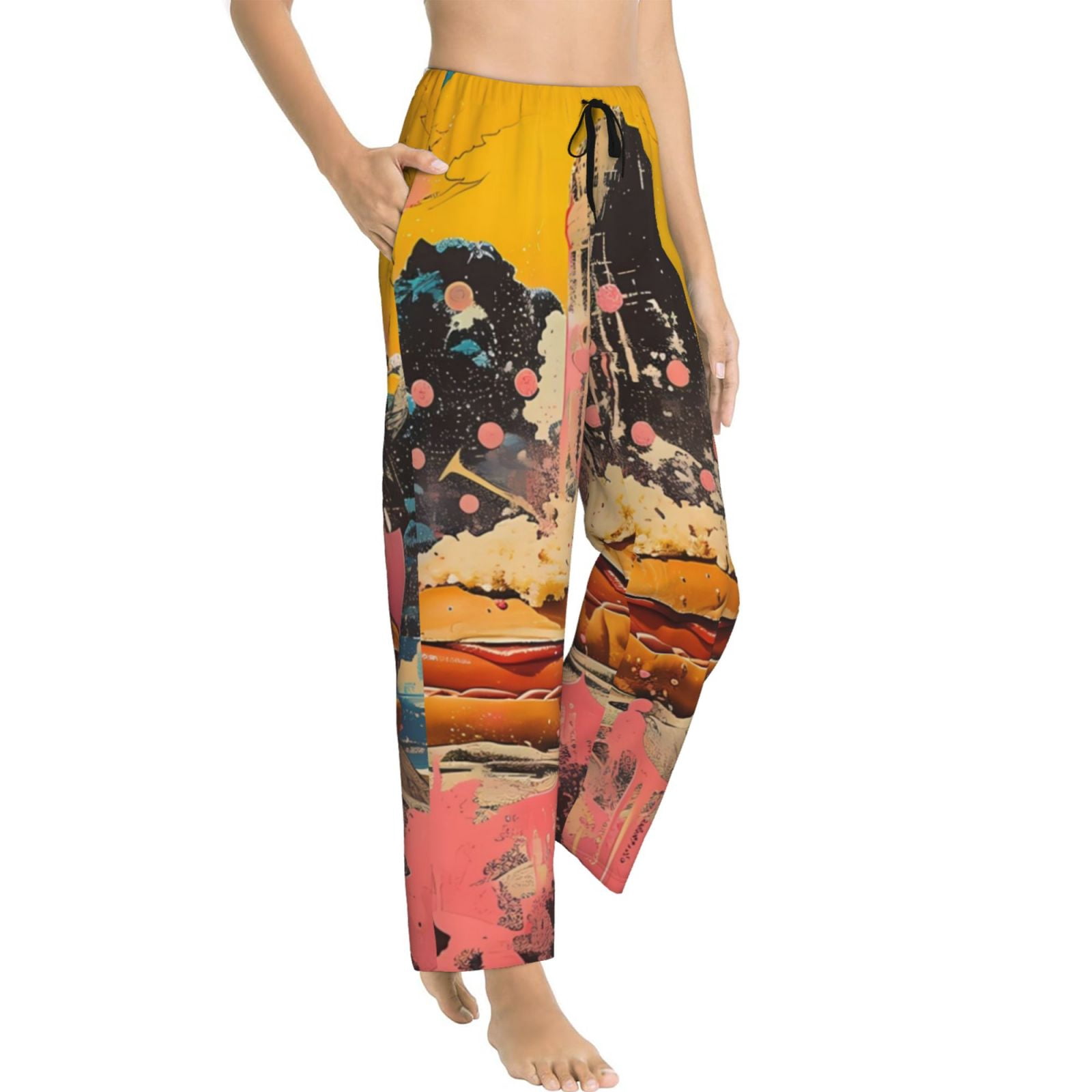 Goofa Psychedelic Band Hotdog Art Printed Soft Pajama Pants for Women ...