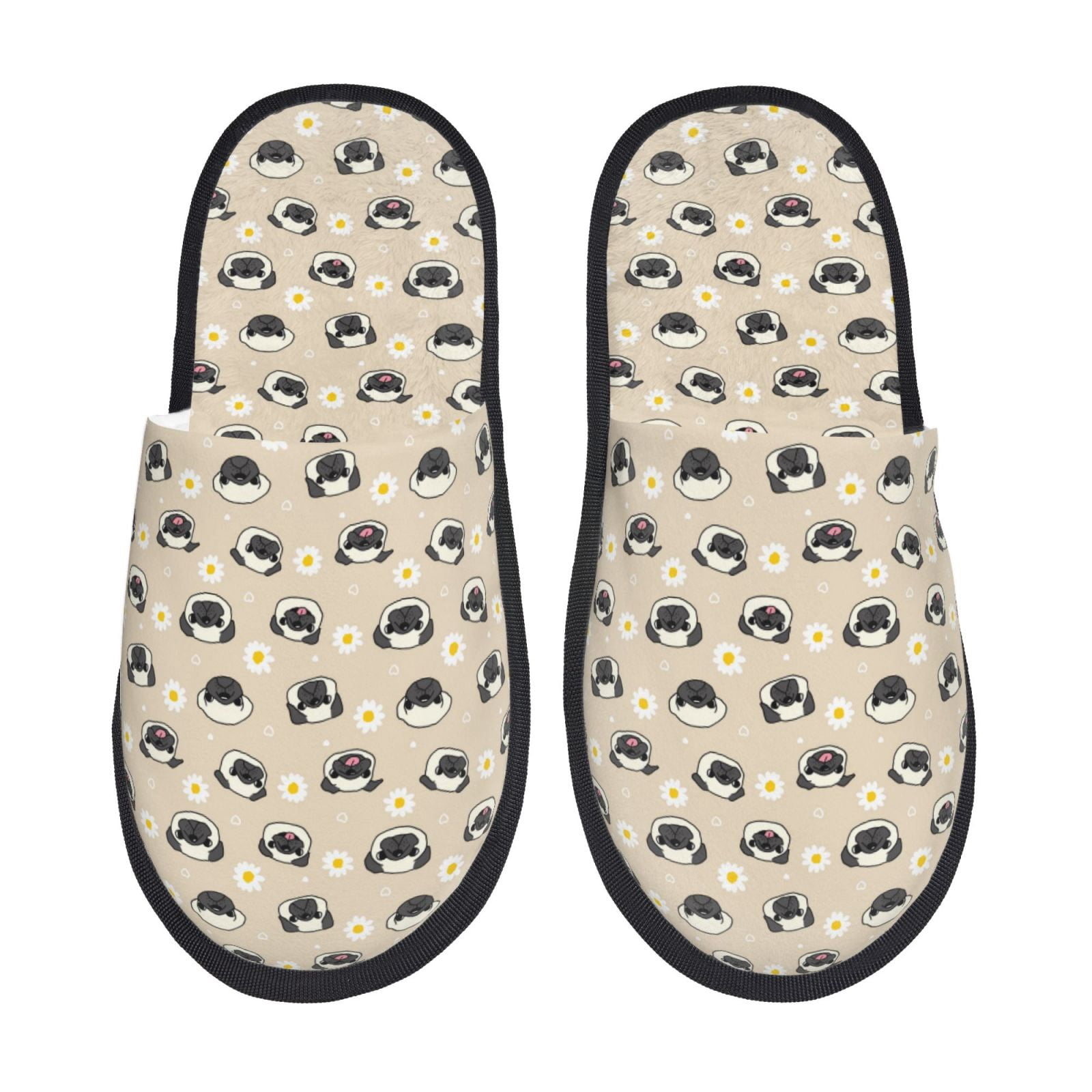Goofa Pug Dog Face Pattern Plush Furry Slippers for Men & Women, Cozy ...