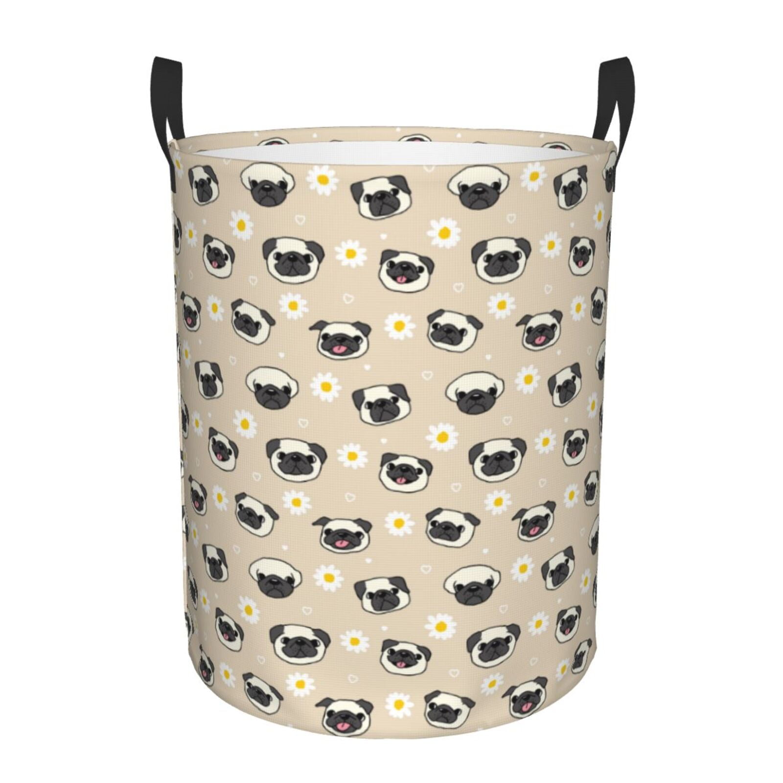 Goofa Pug Dog Face Printed Circular Hamper,Laundry Basket with Handles ...