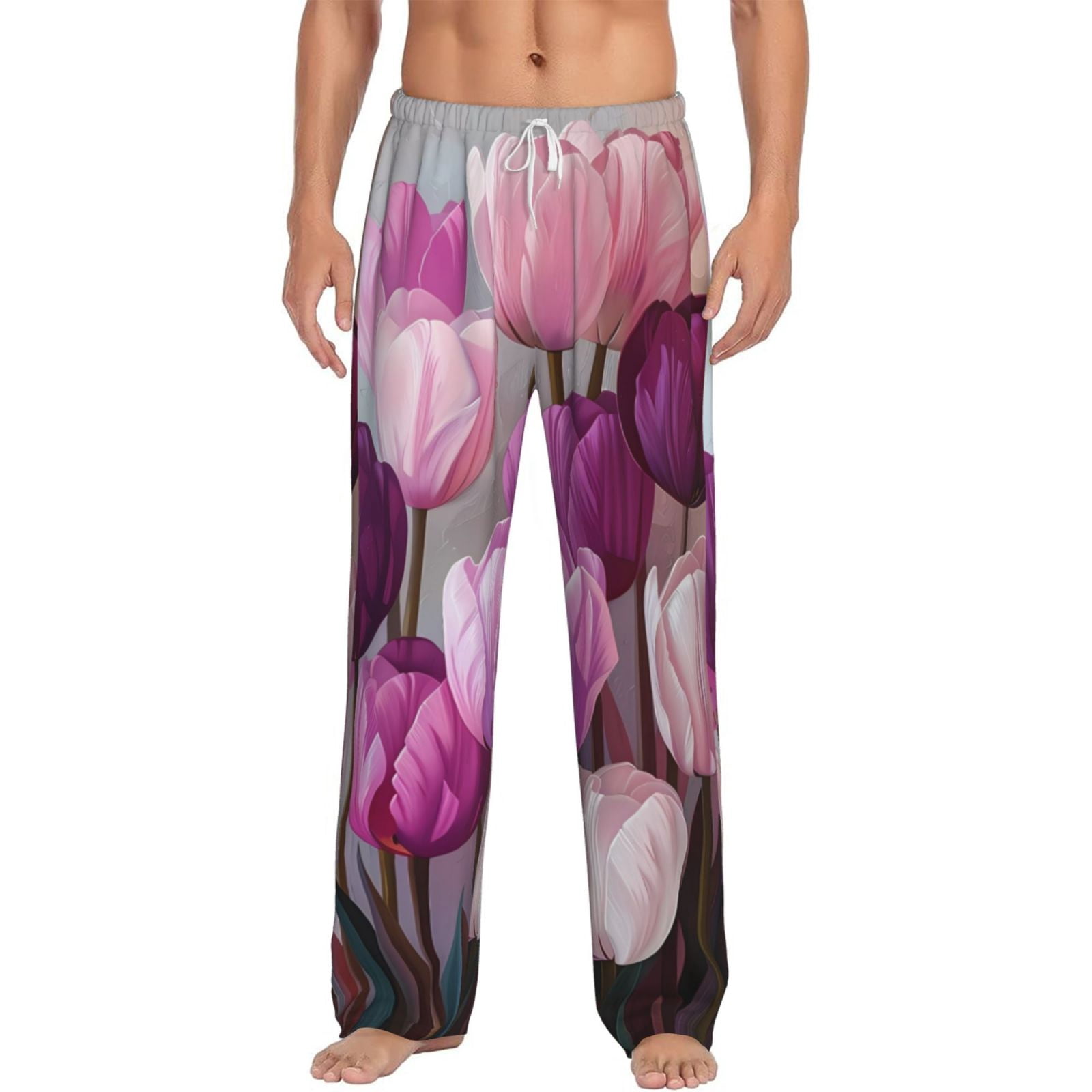 Goofa Purple And Pink Tulip Bouquet Pattern Printed Soft Pajama Pants ...