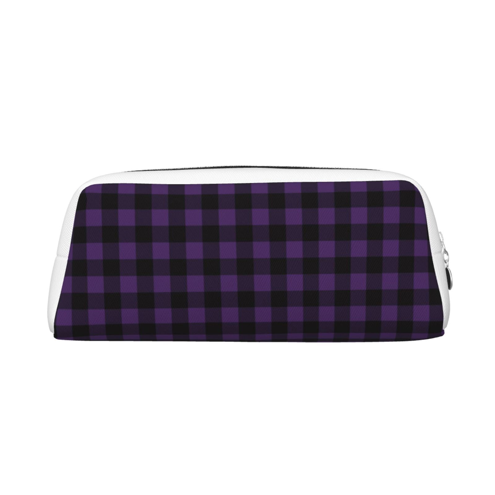 Goofa Purple Black Plaid Pattern Leather Pencil Case, Pencil Pouch ...