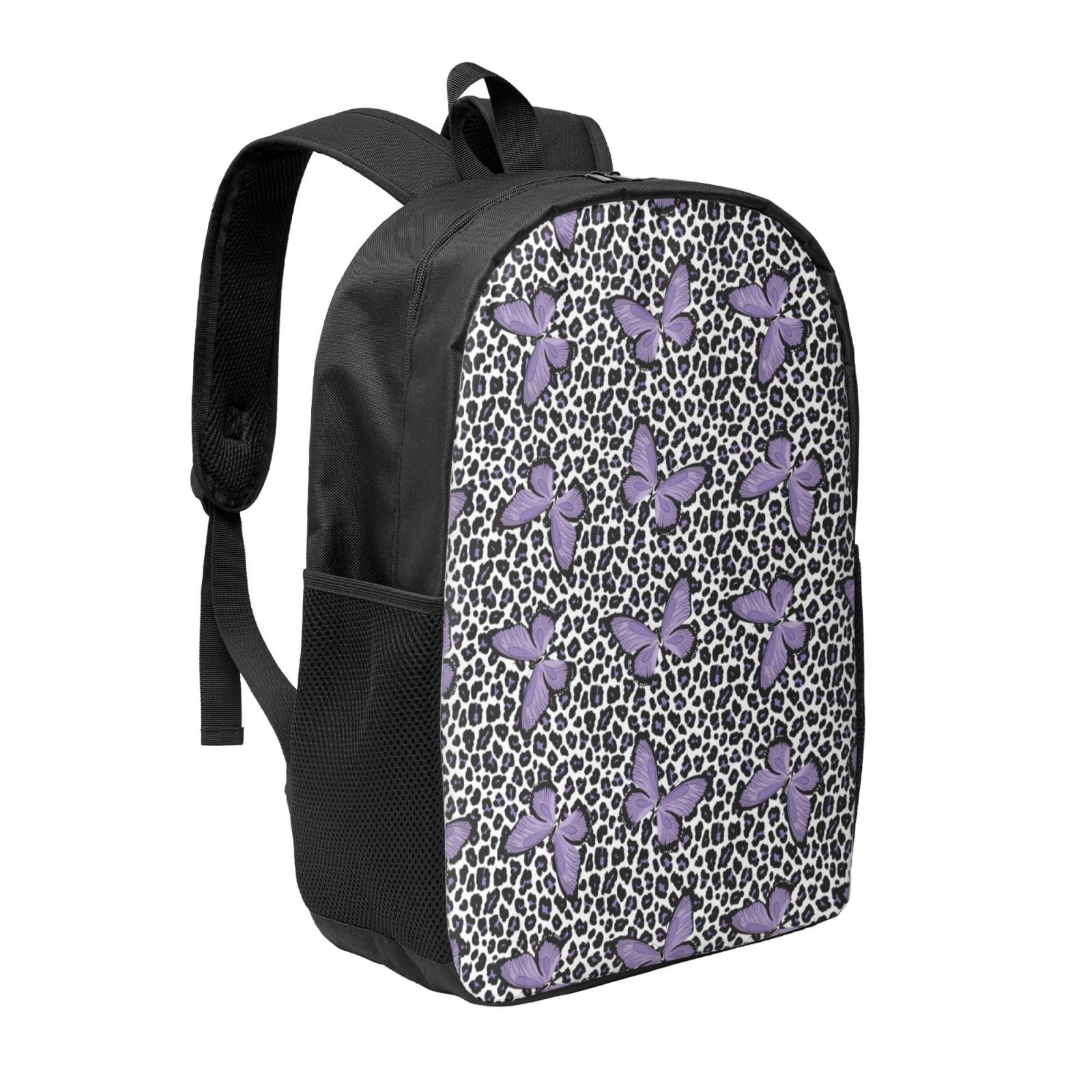 Goofa Purple Butterflies Pattern 17in Student Backpack - School, Travel ...