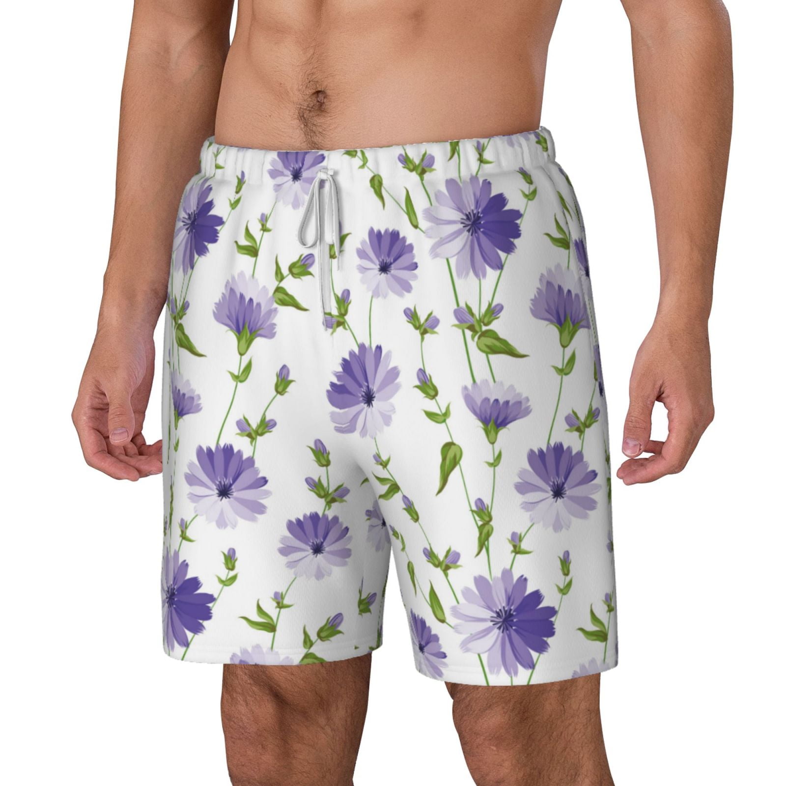 Goofa Purple Chicory Printed Men's Swim Trunks Board Shorts Quick Dry ...