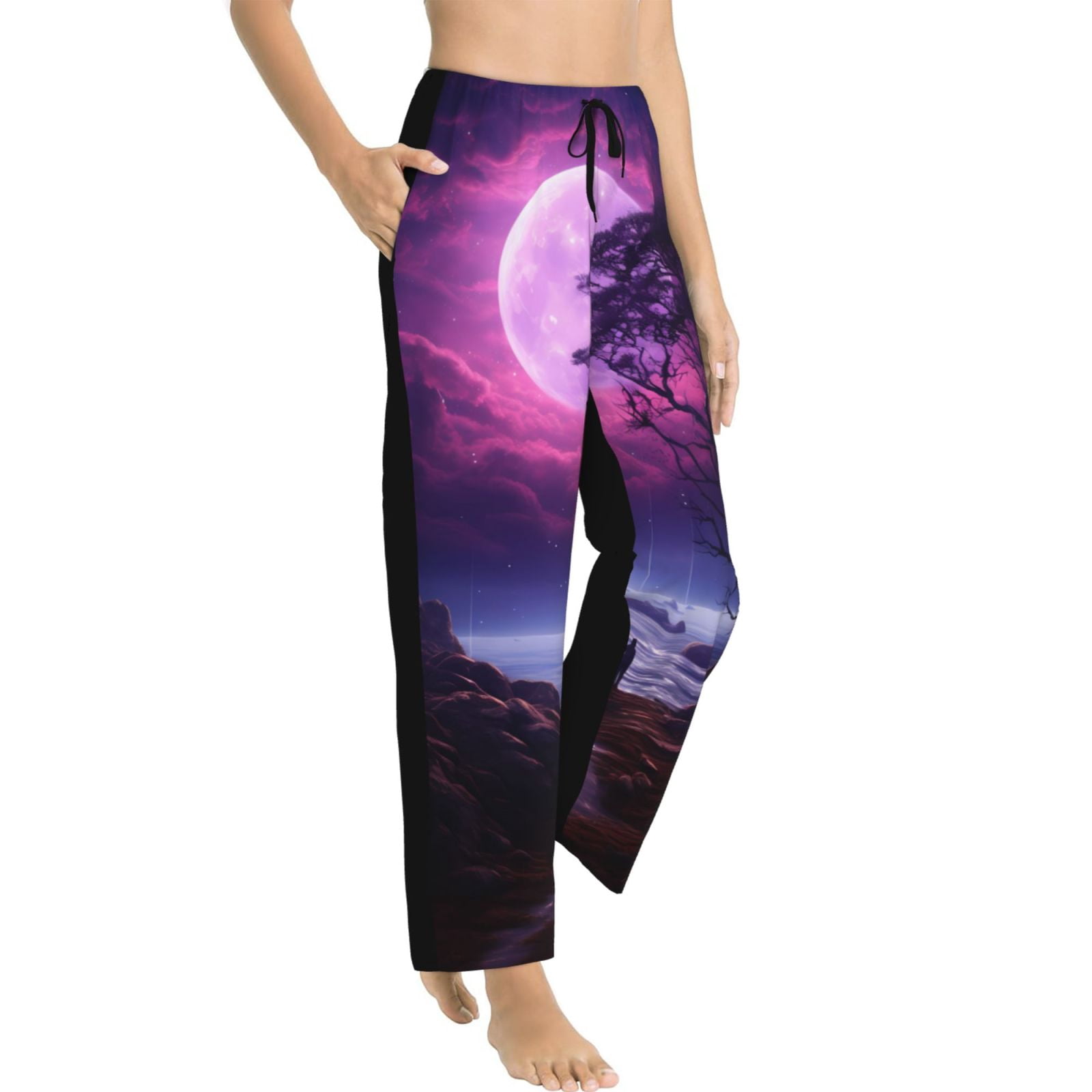 Goofa Purple Moon Tree Night Sky Printed Soft Pajama Pants for Women ...