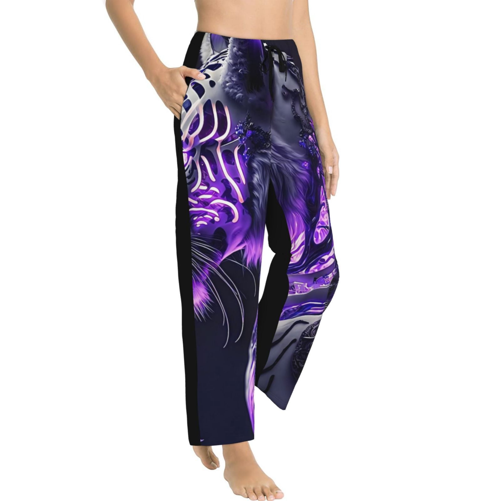 Goofa Purple Pattern White Tiger Printed Soft Pajama Pants for Women ...