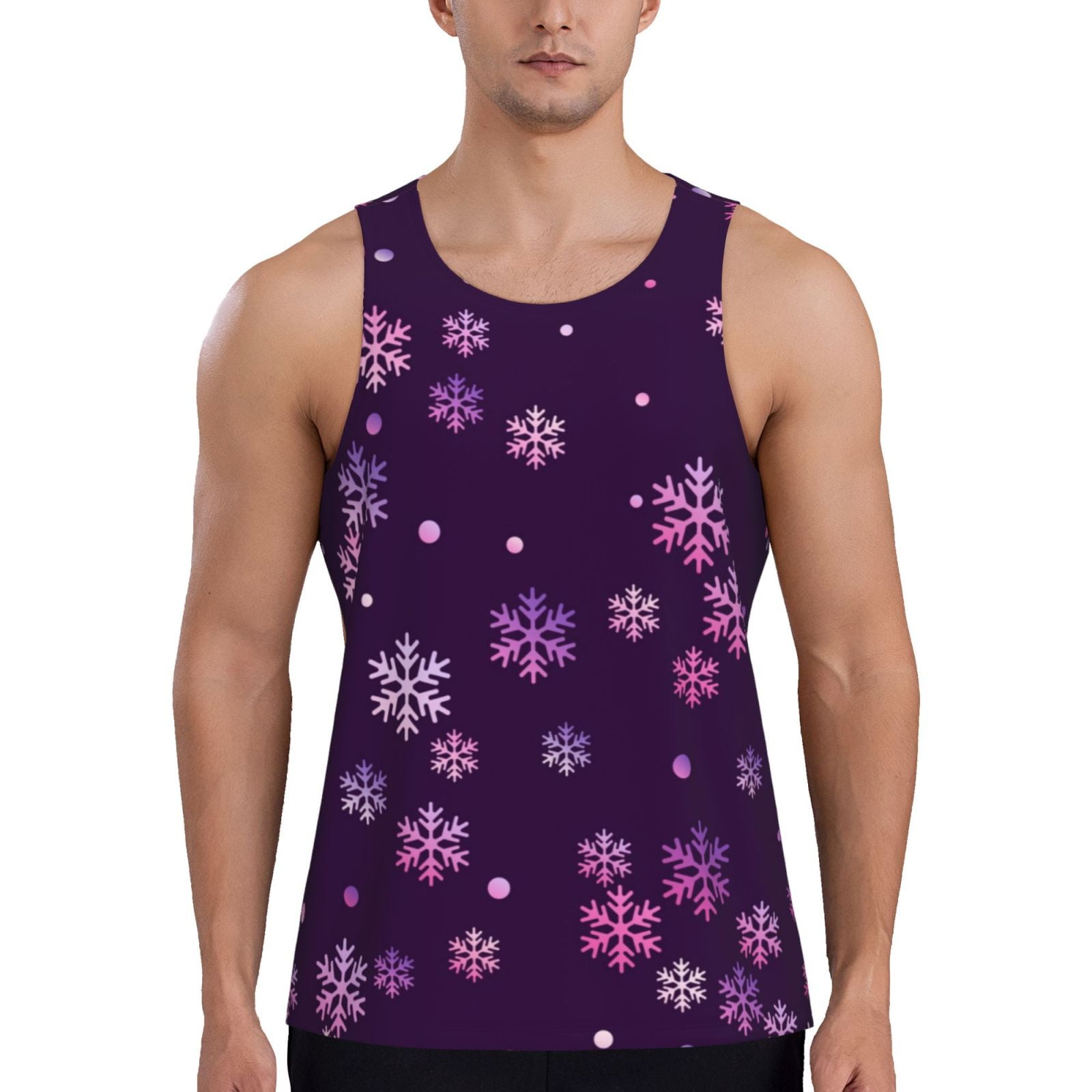 Goofa Purple Snow Flakes Pattern Men's Workout Tank Top Slim-Fit Tank ...