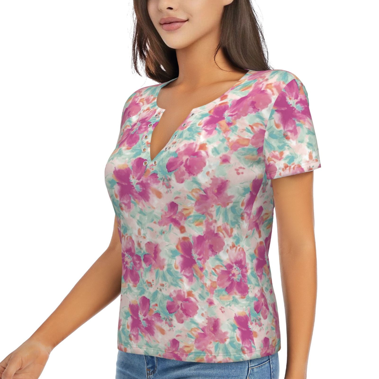 Goofa Purple Watercolor Flowers Pattern Womens Deep V Neck Low Cut Tops ...