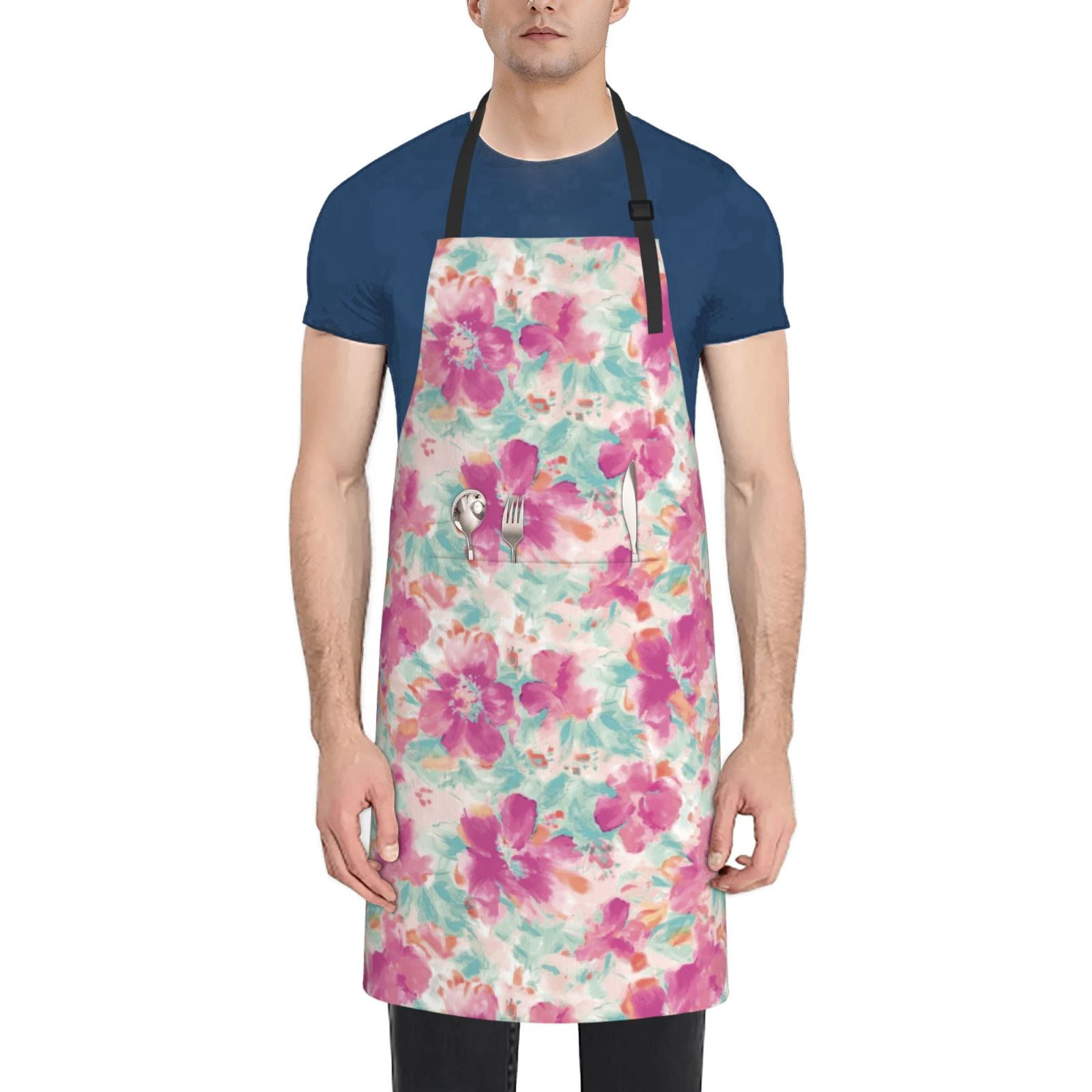 Goofa Purple Watercolor Flowers Printed Waterproof Apron 33" Chef ...