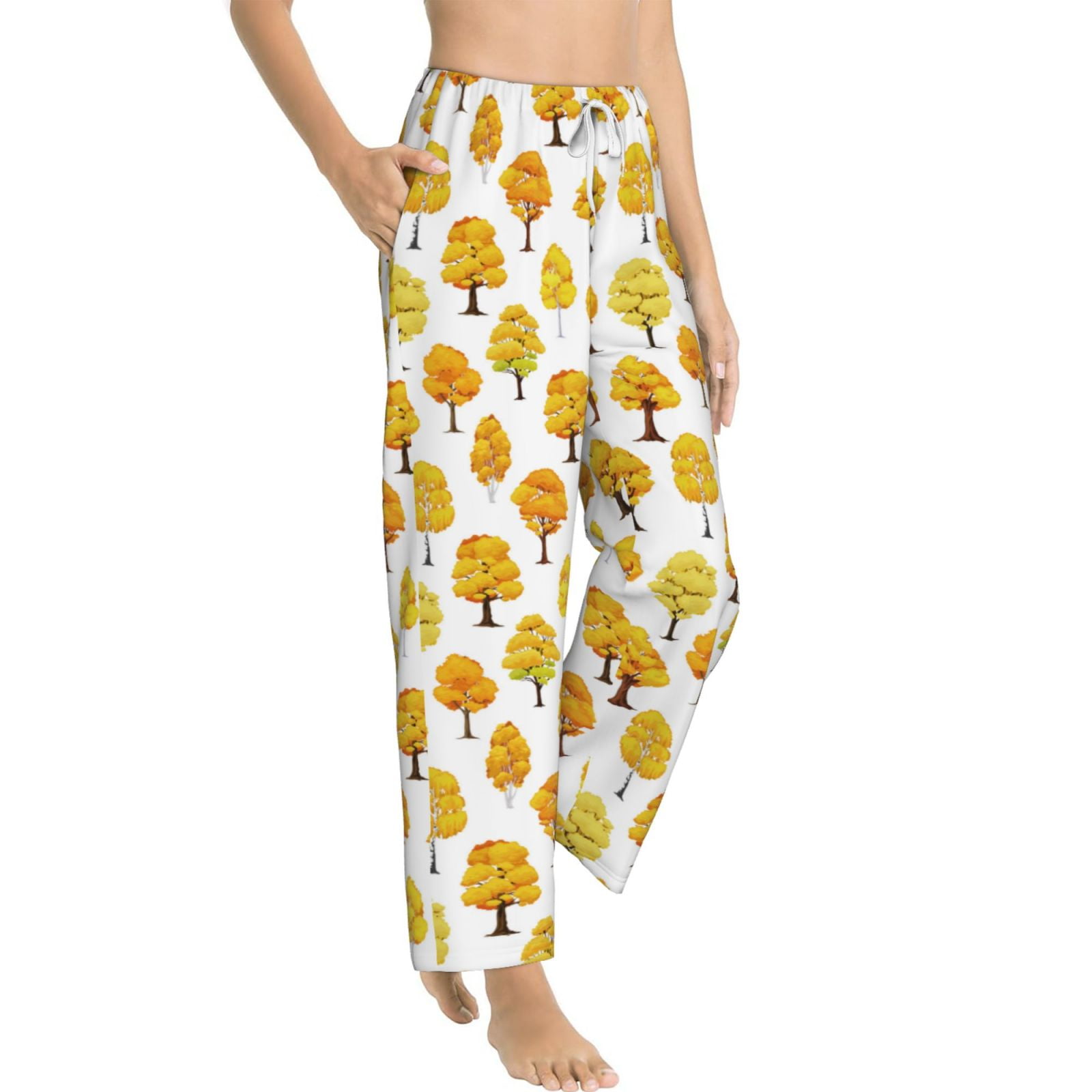 Goofa Qutumn Tree Printed Soft Pajama Pants for Women, Wide Leg Comfy ...