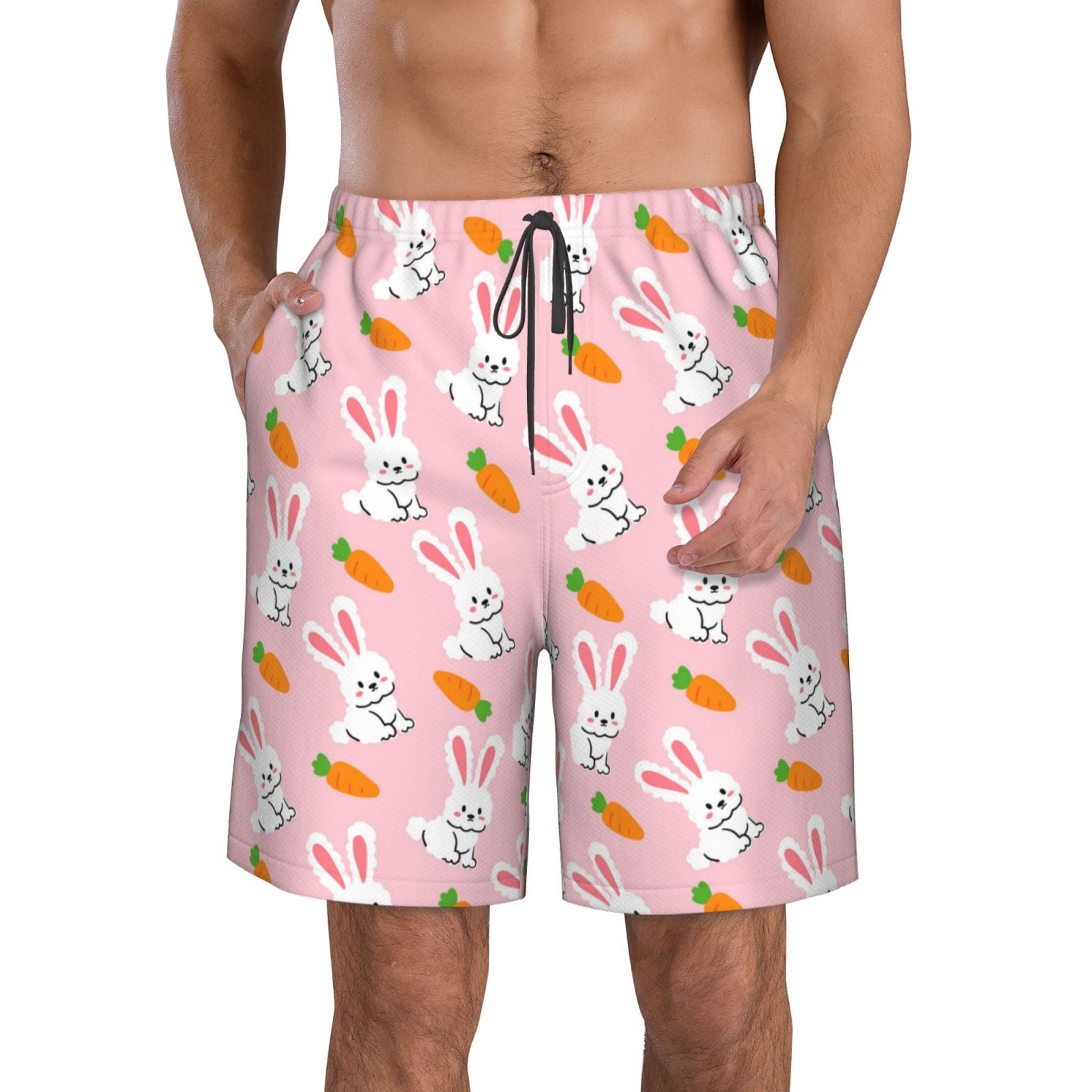 Goofa Rabbit And Carrot Printed Mens Swim Trunks Summer Quick Dry Short ...