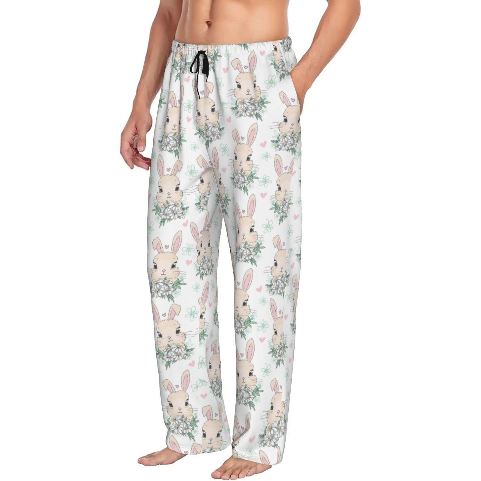 Goofa Rabbit And Flower Printed Soft Pajama Pants for Men, Wide Leg ...