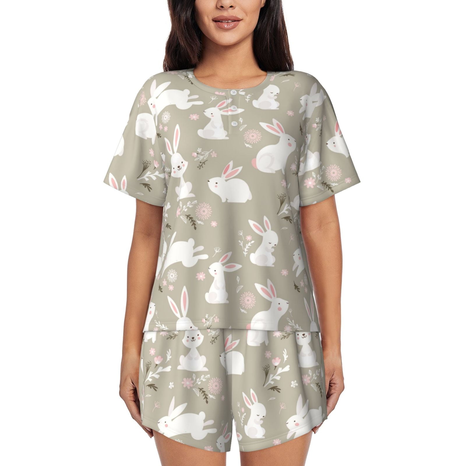 Goofa Rabbit And Flower for Womens Cotton 2 Piece Pajamas Set Classic ...