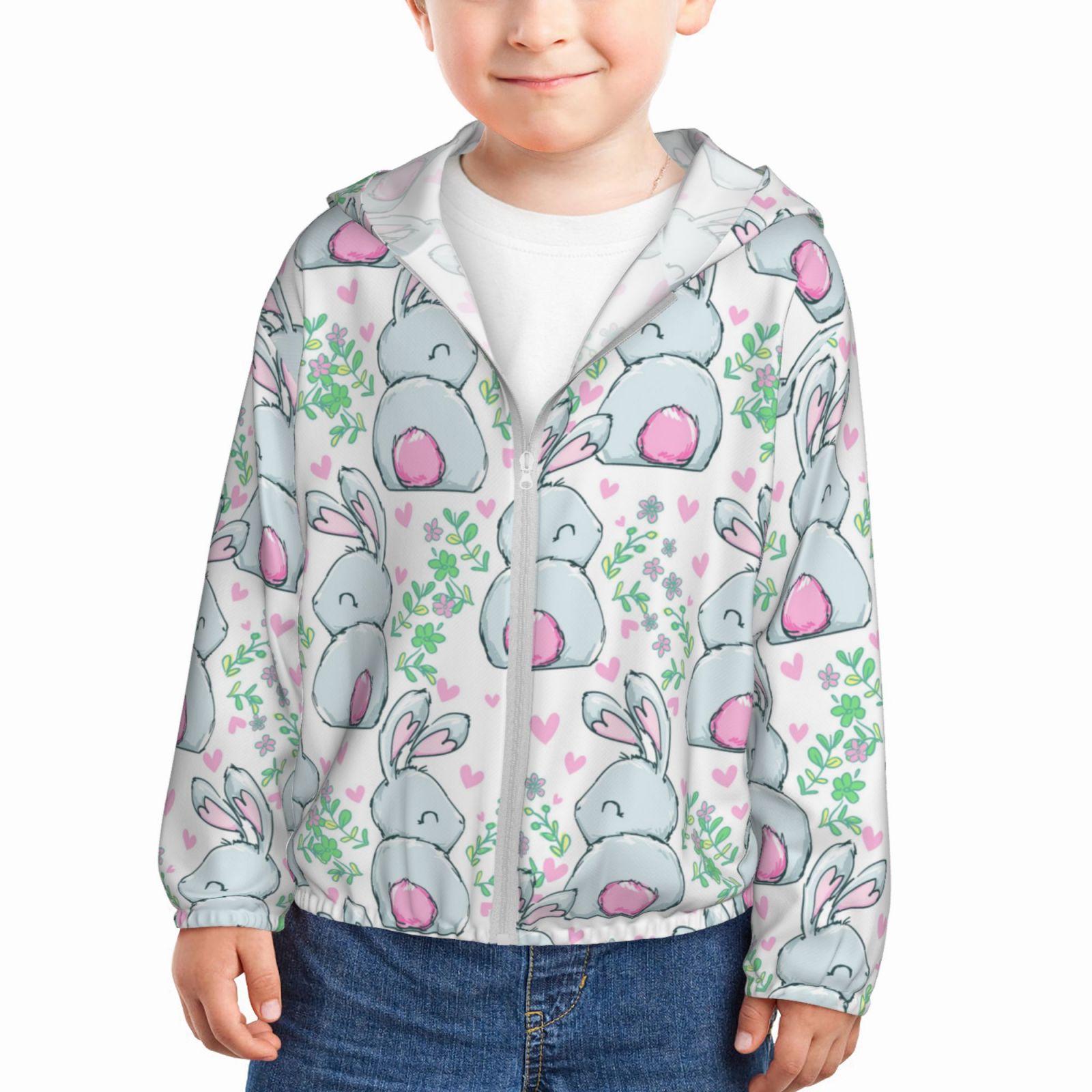 Goofa Rabbit Back View Printed Kids Zip-Up Hoodie Girls Boys UPF50+ Sun Protection Jacket Hooded ...