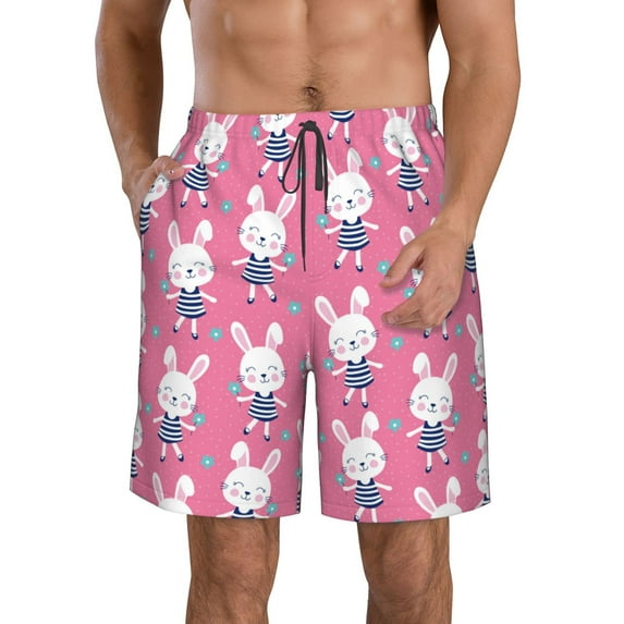 Goofa Rabbit Holding Flowers Printed Mens Swim Trunks Summer Quick Dry ...