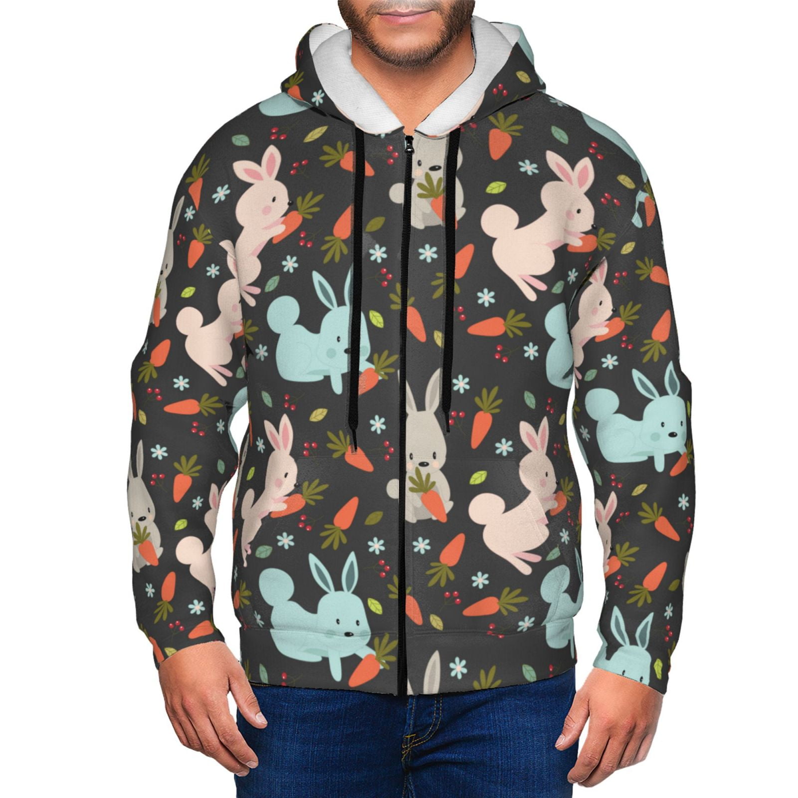 Goofa Rabbit Is Eating Carrots Pattern Mens Full-zip Hoodie, Zip-up ...