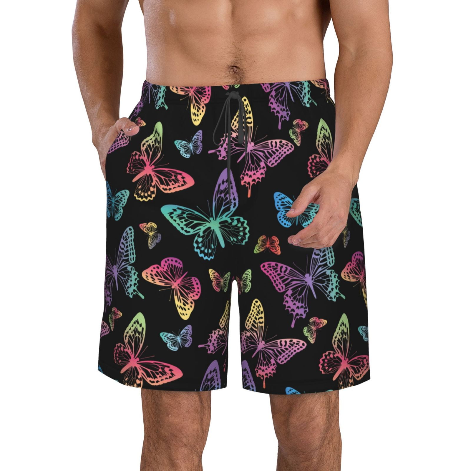 Goofa Rainbow Butterflies Printed Mens Swim Trunks Summer Quick Dry