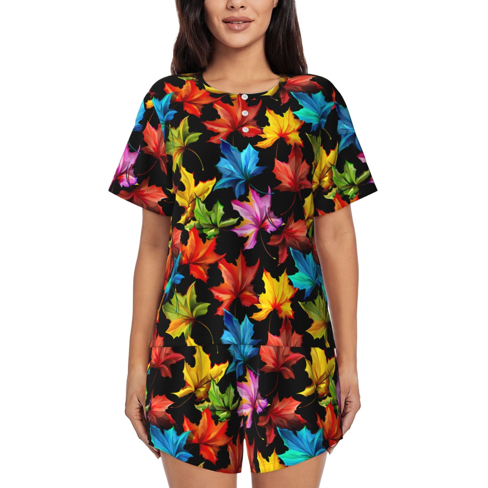 Goofa Rainbow Colorful Maple Leaves for Womens Cotton 2 Piece Pajamas ...